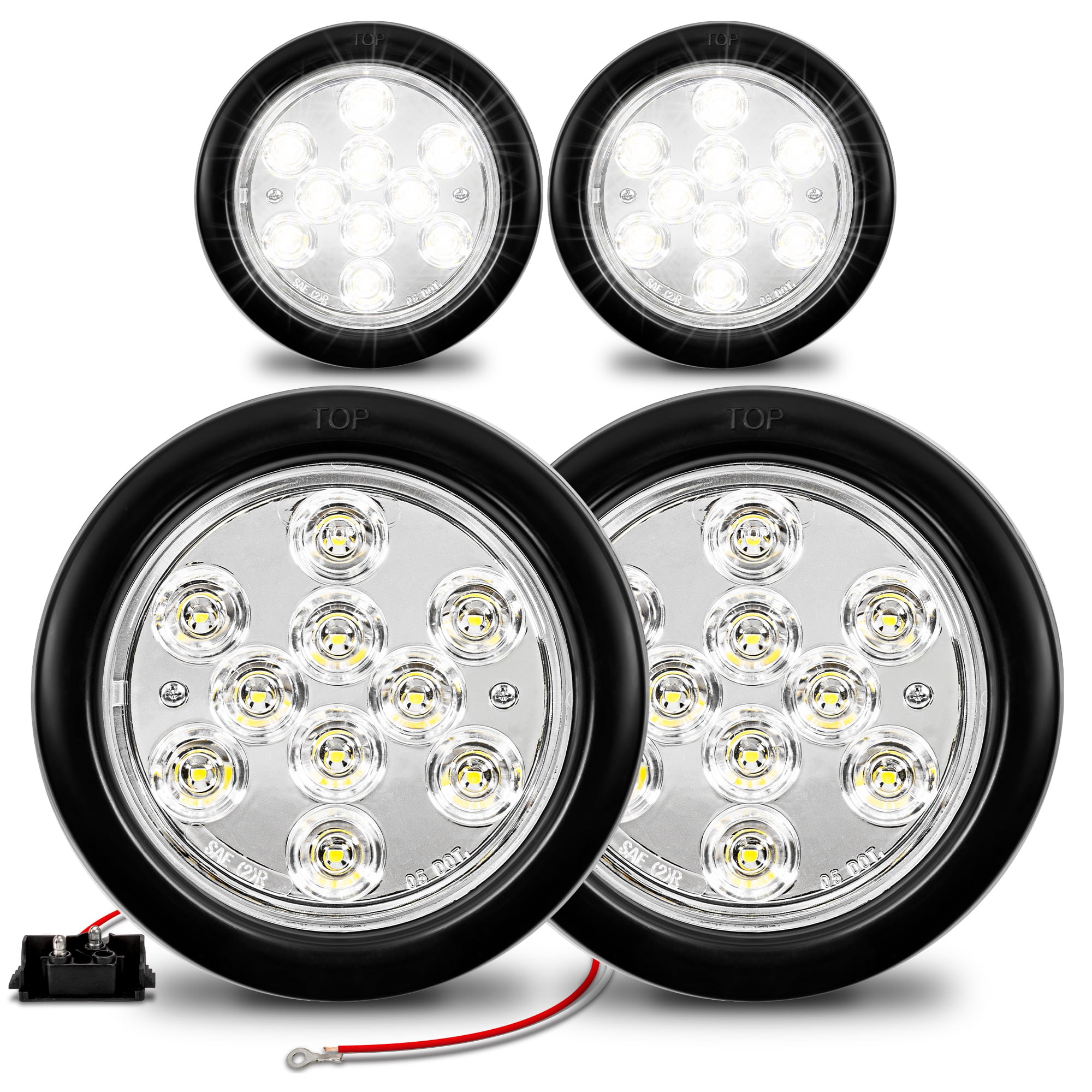 4pc 4" Round Clear White LED Trailer Tail Lights [DOT Certified ...