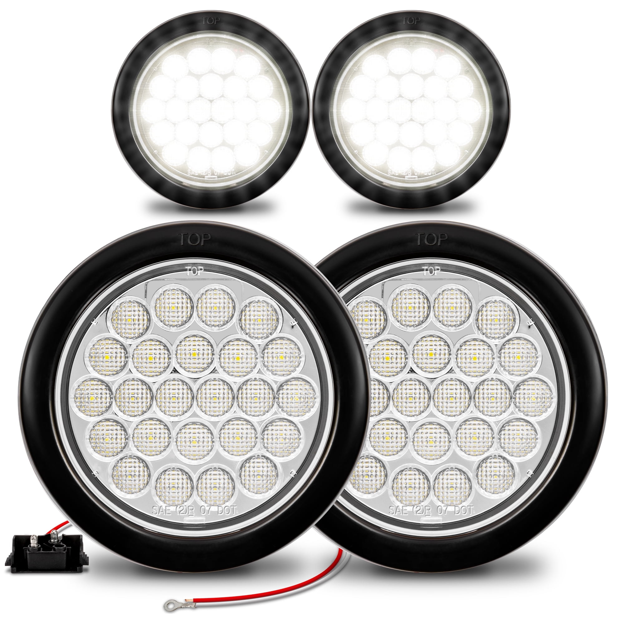4pc 4" Round White 24 LED Trailer Tail Lights [DOT Certified] [Grommet ...