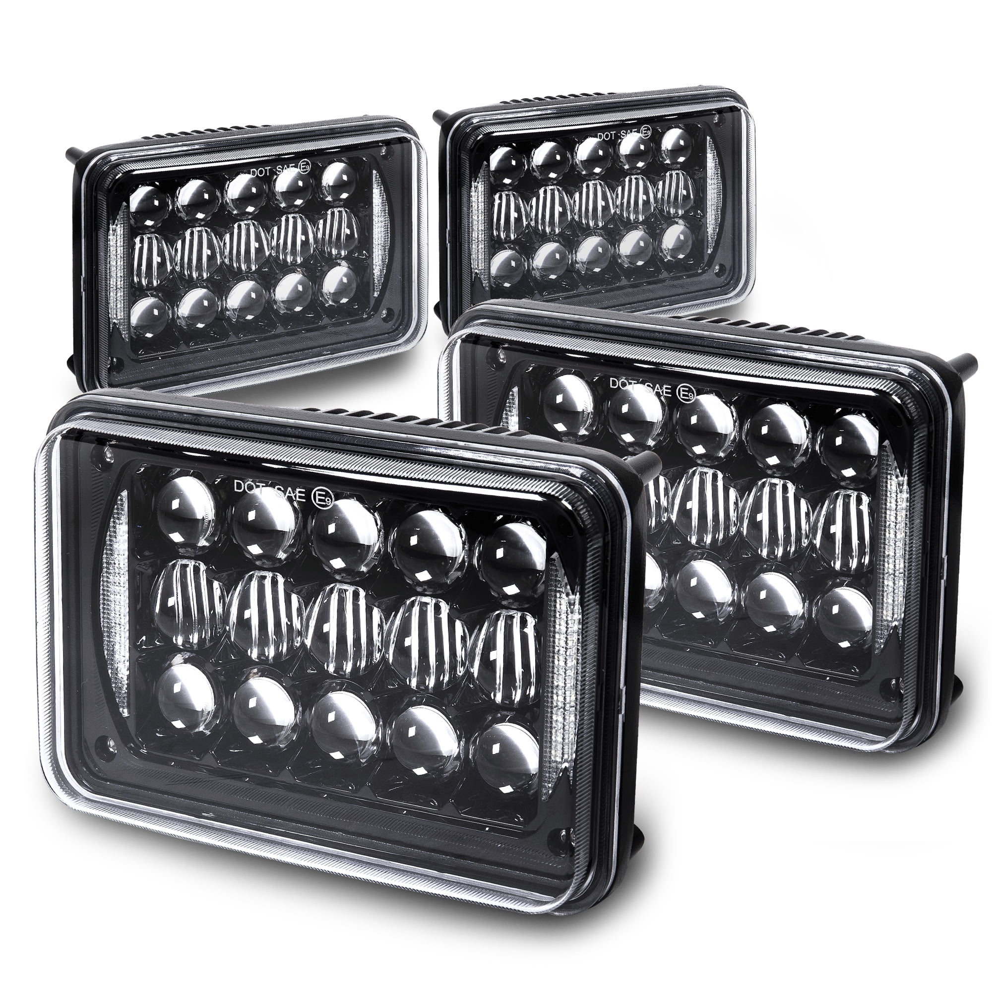 4pc 4x6 LED Sealed Beam Headlight Assembly [9,600 Lumens] [High/Low ...