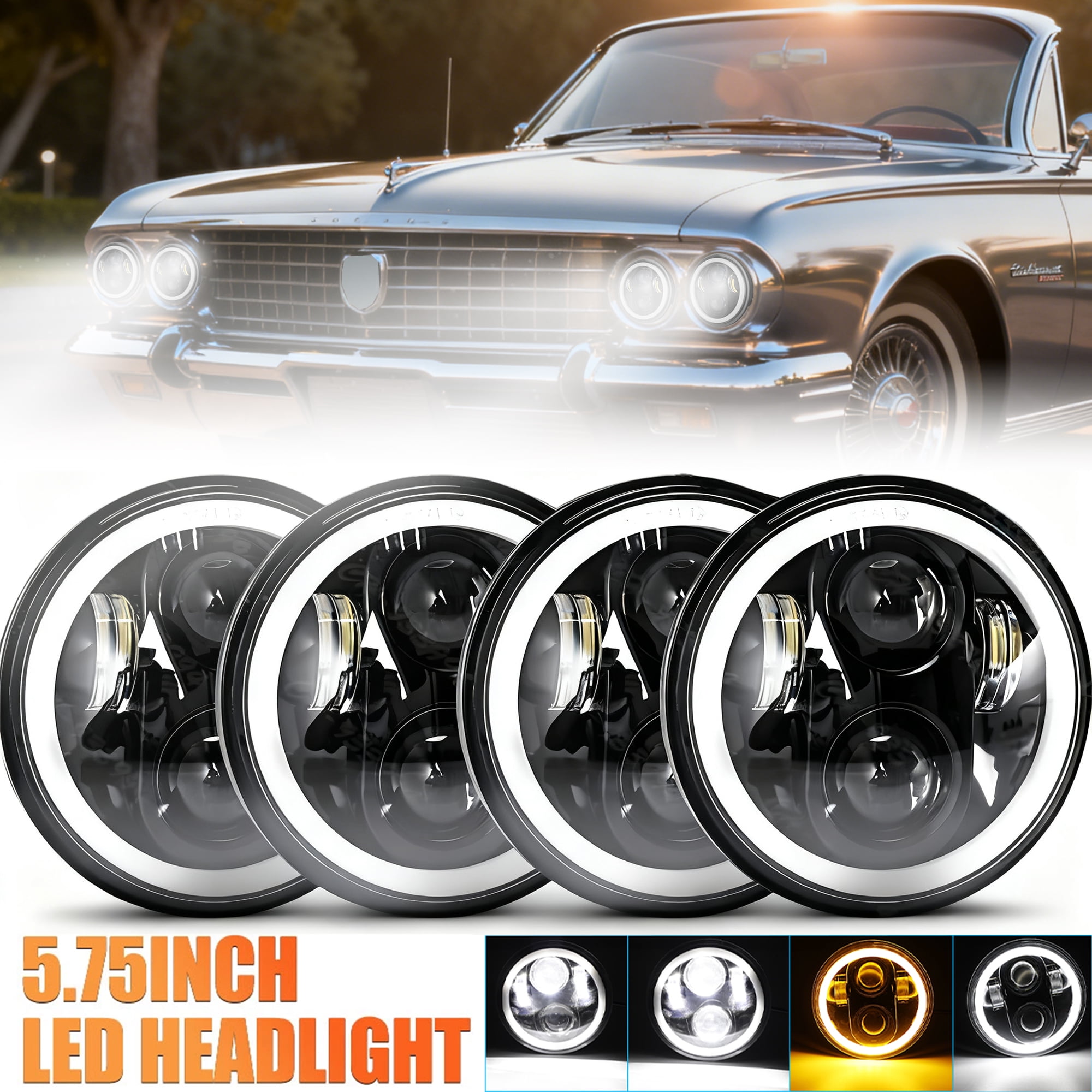 4pc 5.75" LED Headlights (H5001/H5006) with High-Low Beam & Halo DRL ...