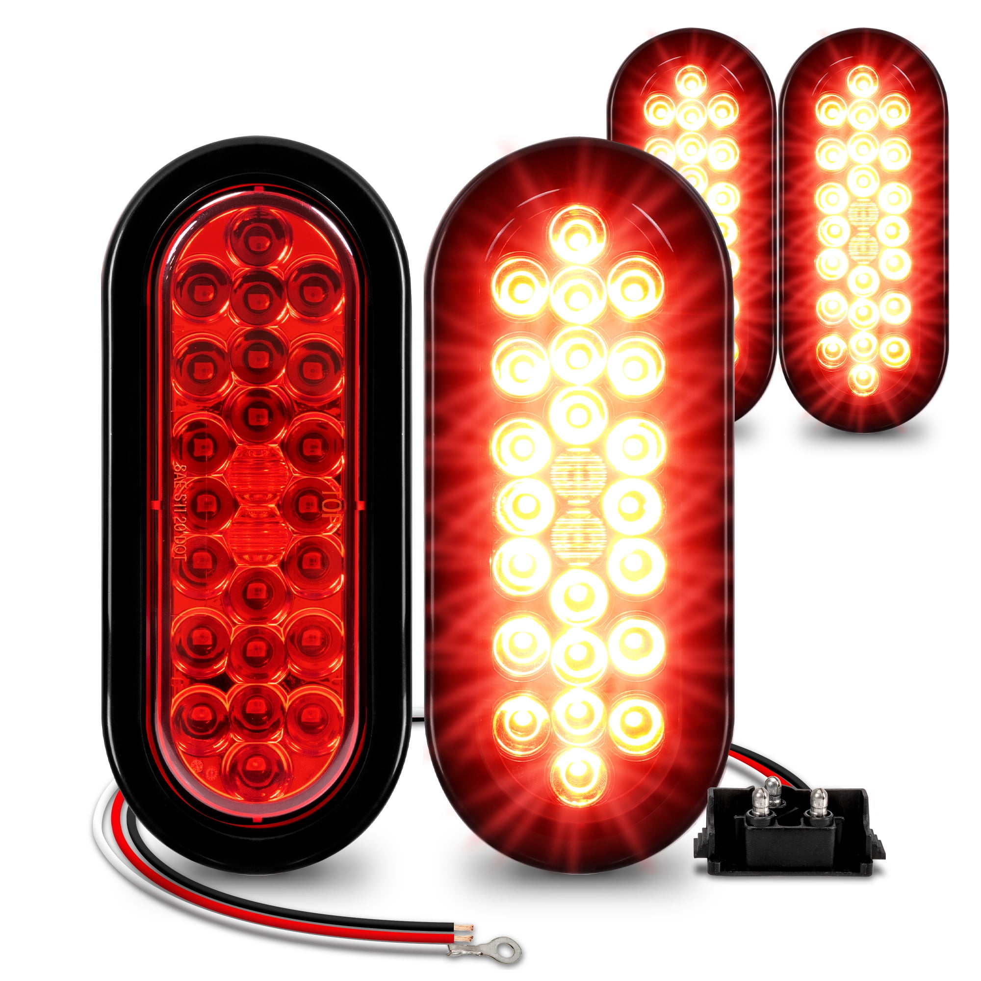4pc 6" Oval Red 24 LED Trailer Tail Lights [DOT Certified] [Grommet ...