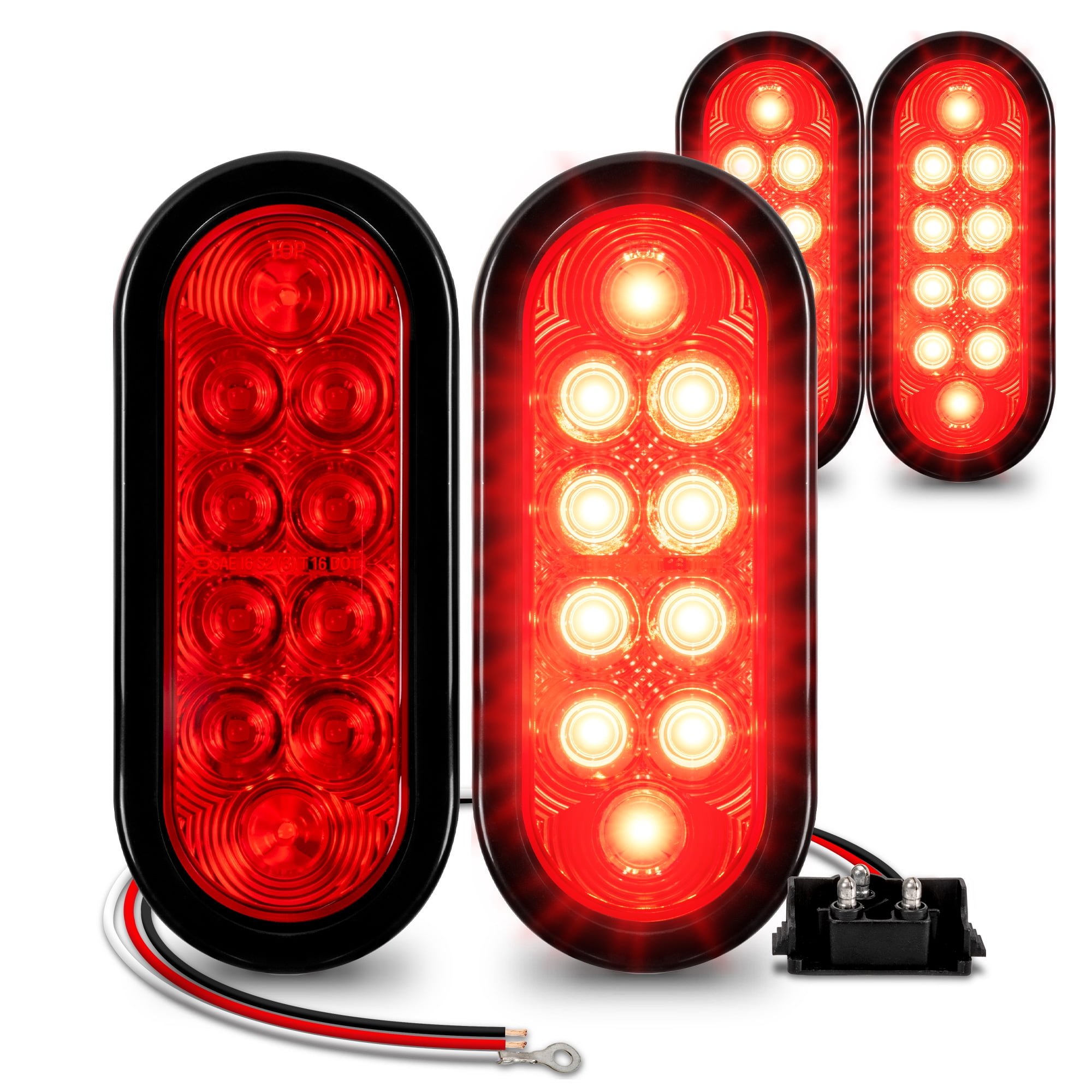 4pc 6" Oval Red LED Trailer Tail Lights [DOT Certified] [Grommet & Plug ...