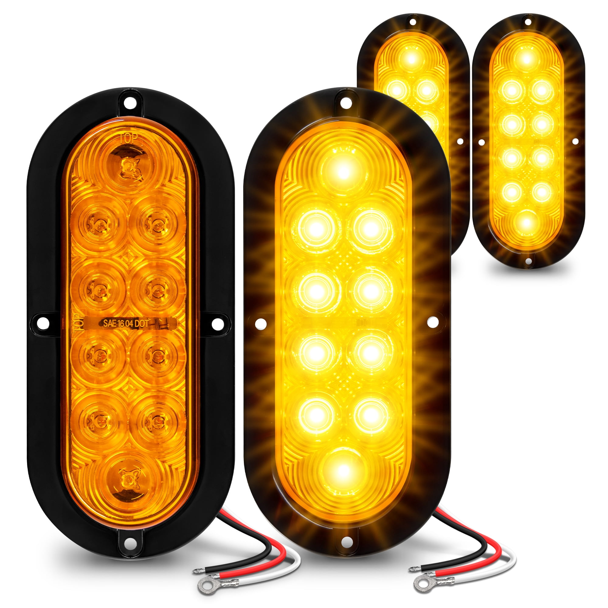 4pc 6" Oval Surface Mount Amber LED Trailer Park Turn Tail Lights ...