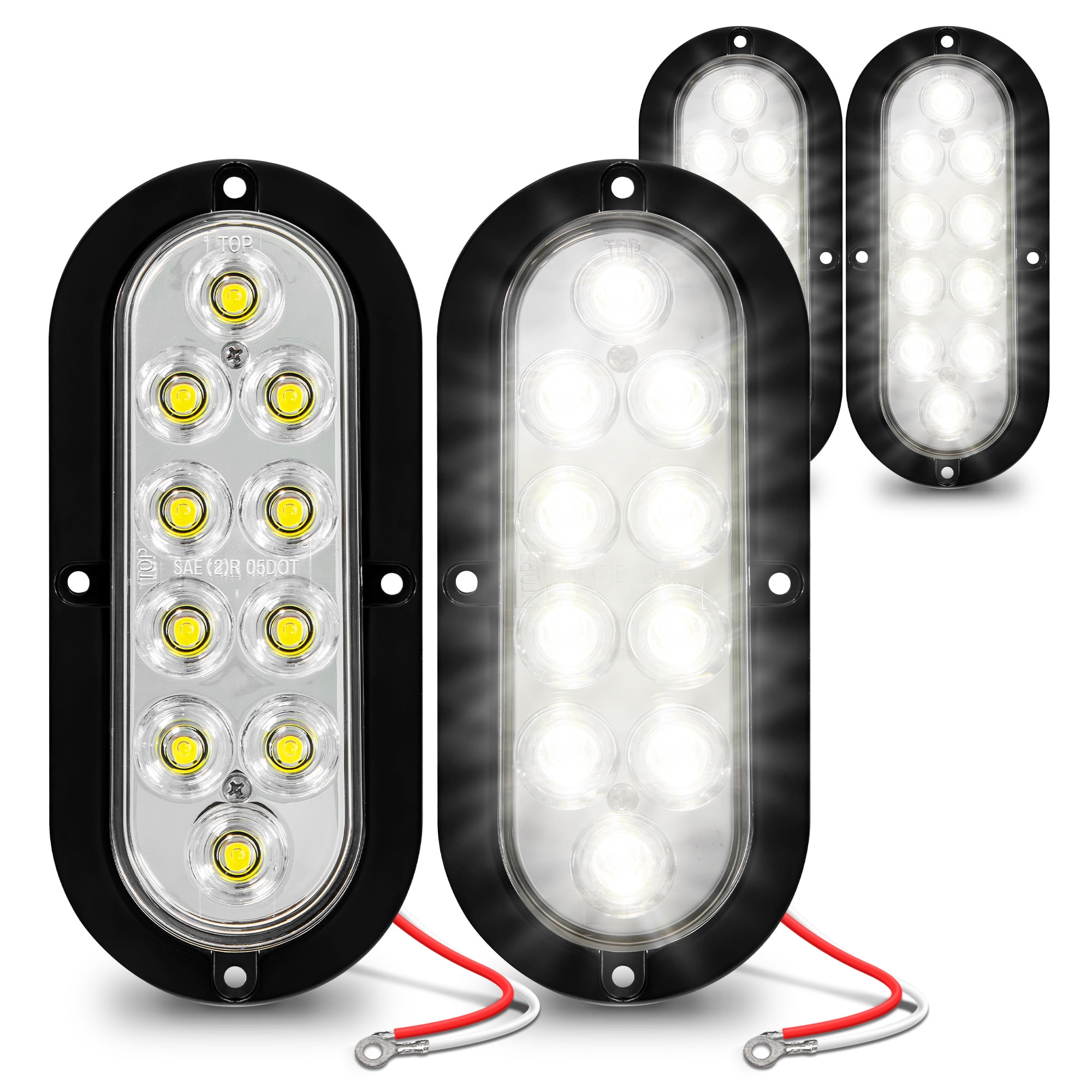 4pc 6" Oval White Surface Mount LED RV Trailer Tail Lights Reverse Back ...