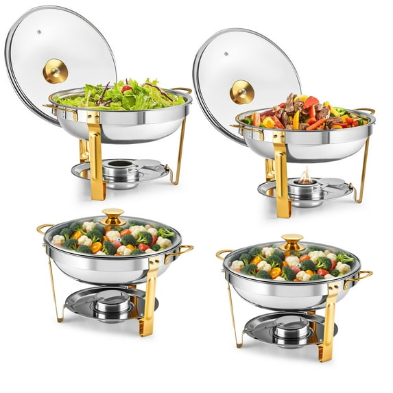 5 Qt Chafing Dish Buffet Set Round Stainless Steel Food Warmers with Glass Lids, 4 Pack ...