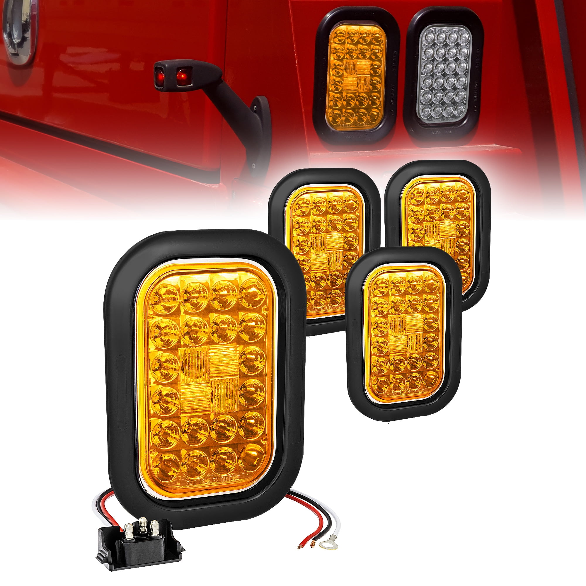 4pc Amber 5" x 3" Rectangular LED Trailer Tail Light Kit [DOT FMVSS 108 ...