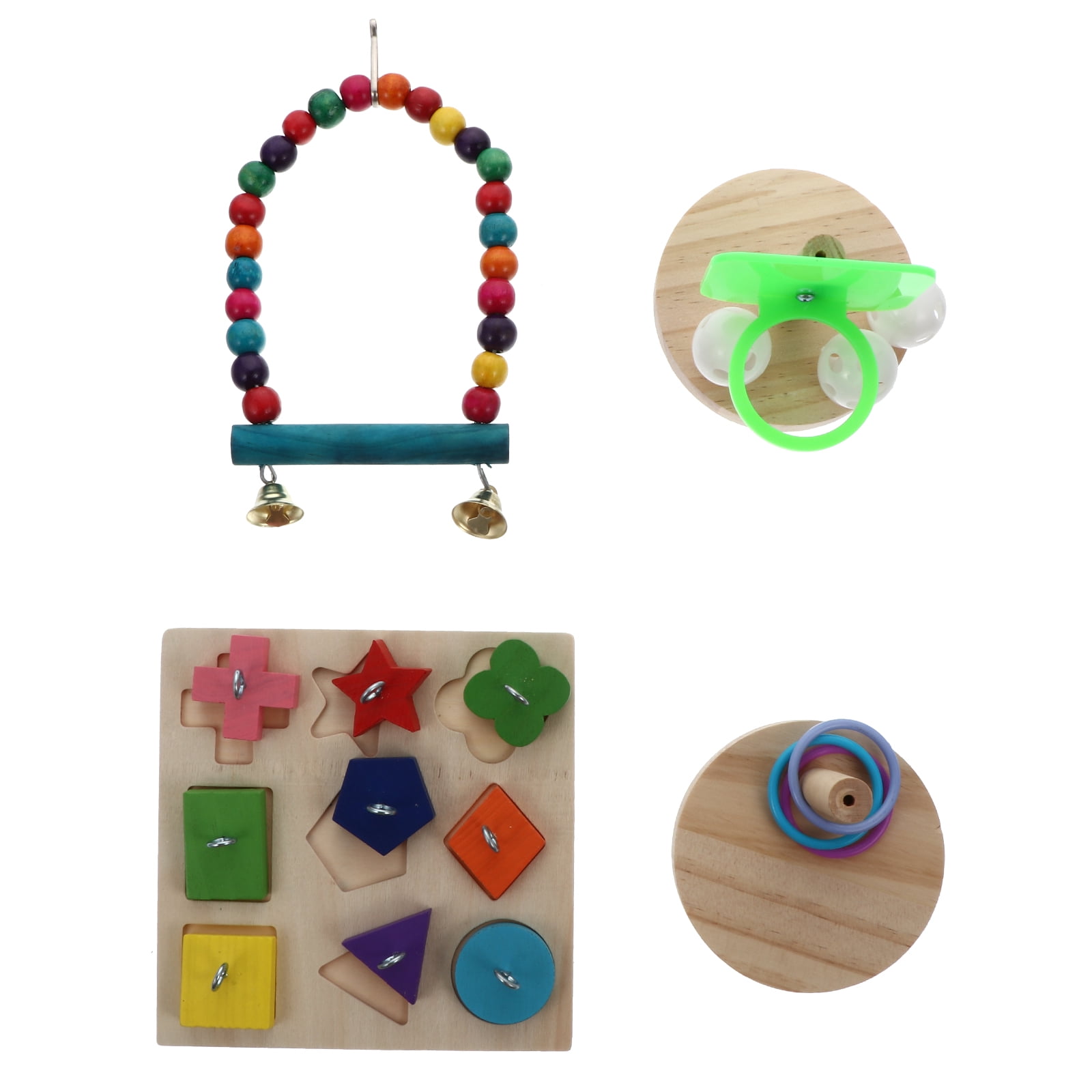 4pc Bird Training Set w/ Wooden Block Puzzle, Basketball, Rings & Swing ...