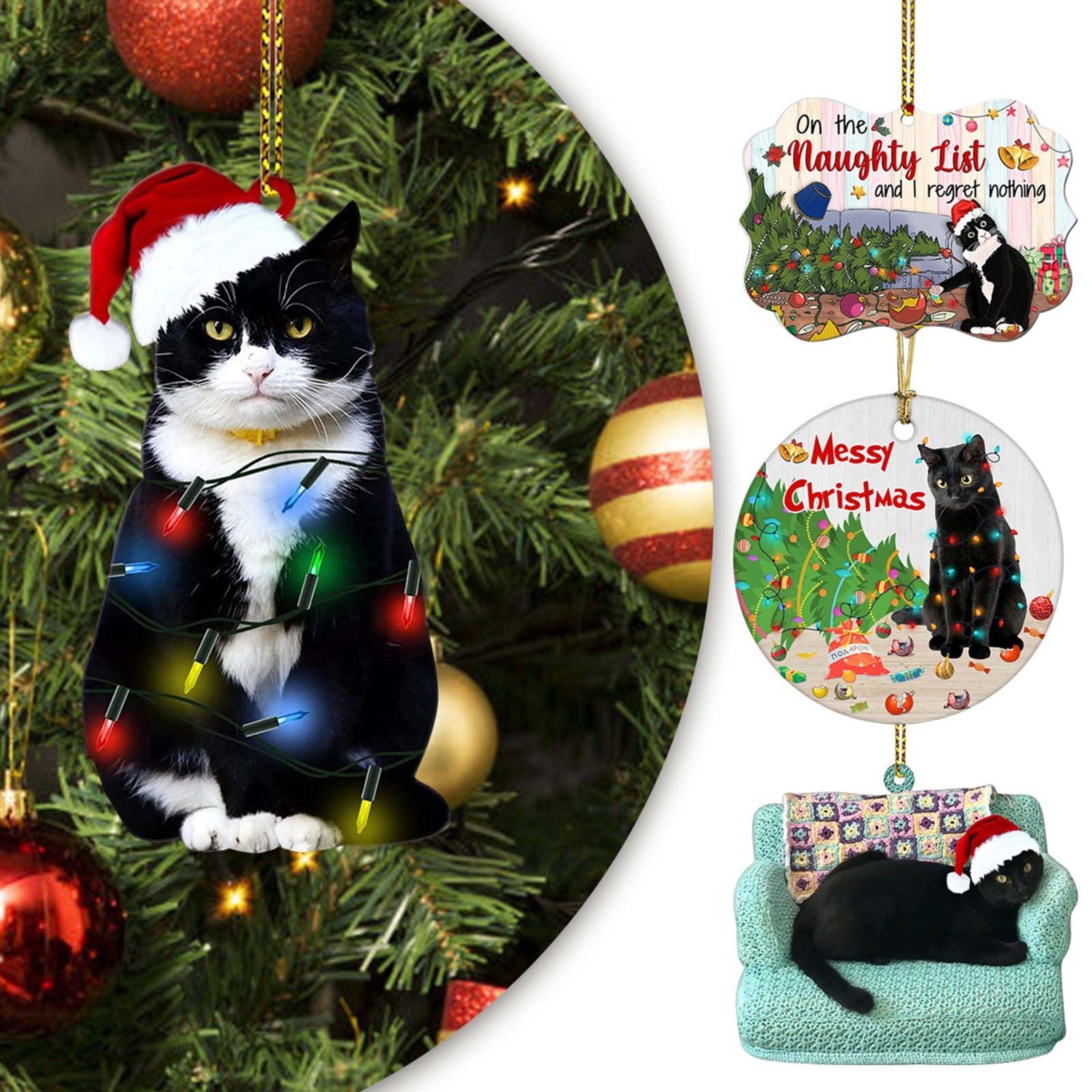 4pc Black Cat Christmas Ornaments Cute Screaming Cat Christmas Tree ...