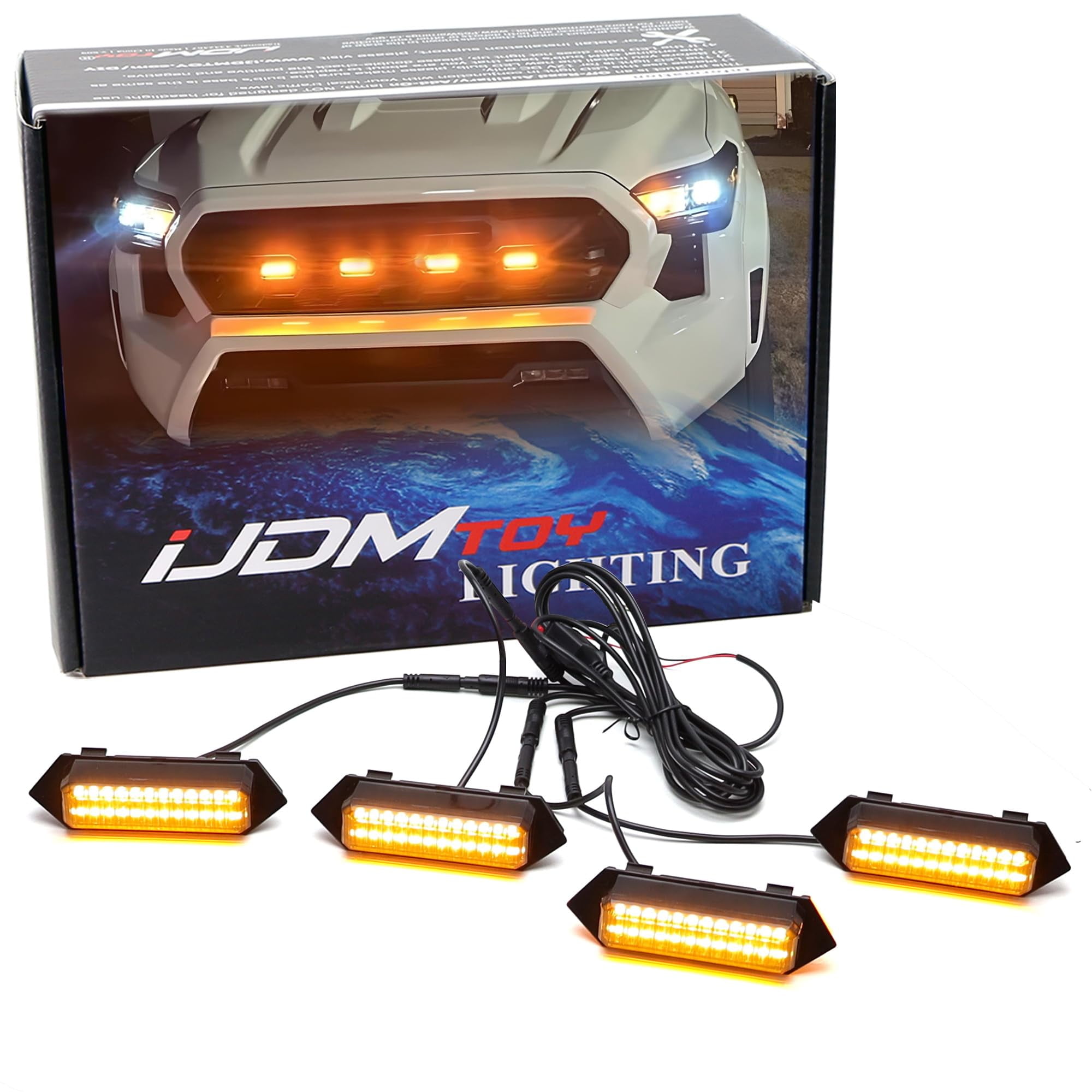 4pc Black-Out Smoked Lens Amber Yellow Full LED Front Grille Mesh Mount ...