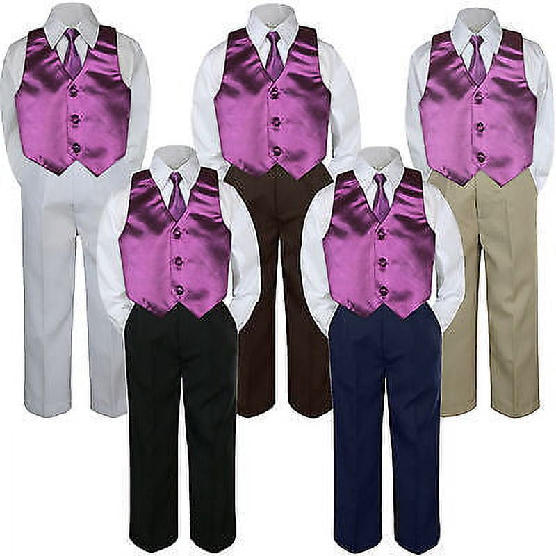 4pc Boy Suit Set Eggplant Plum Necktie Vest Baby Toddler Kid Formal ...