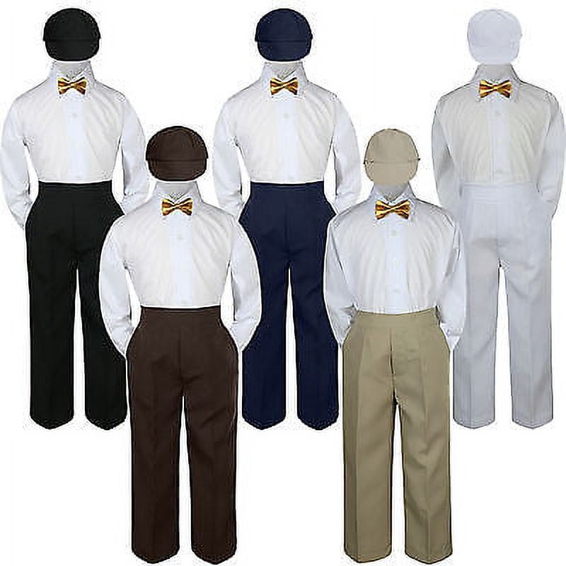 4pc Boys Suit Set Gold Bow Tie Baby Toddlers Kids Formal Hat Pants S-7 ...