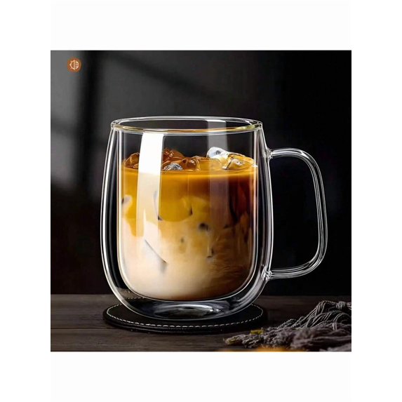 4pc Double-Layer Insulated Glass Coffee Cup - 350ml Handle Mug for Hot ...