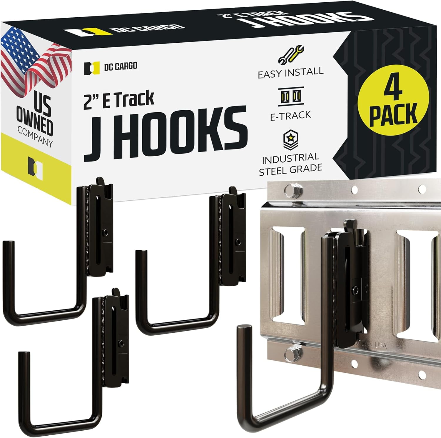 "4pc E-Track Hooks, E-Track Accessories , 2 Inch Etrack J Hooks, Enclosed Trailer Accessories ...