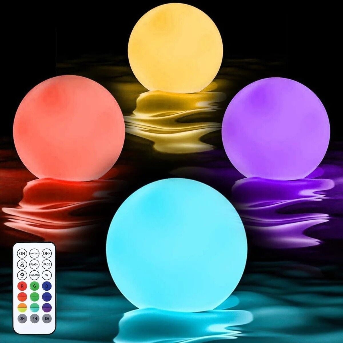 GHYREX 4pc Floating Pool Lights, IP68 Waterproof LED Orb Balls, 16 ...