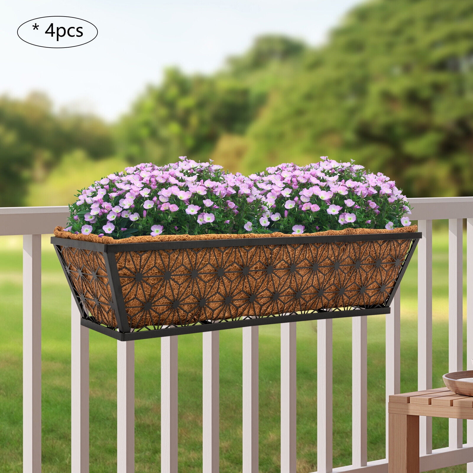 4pc Flower Boxes for Deck Railings Planter Boxes,Garden Hanging Flower ...