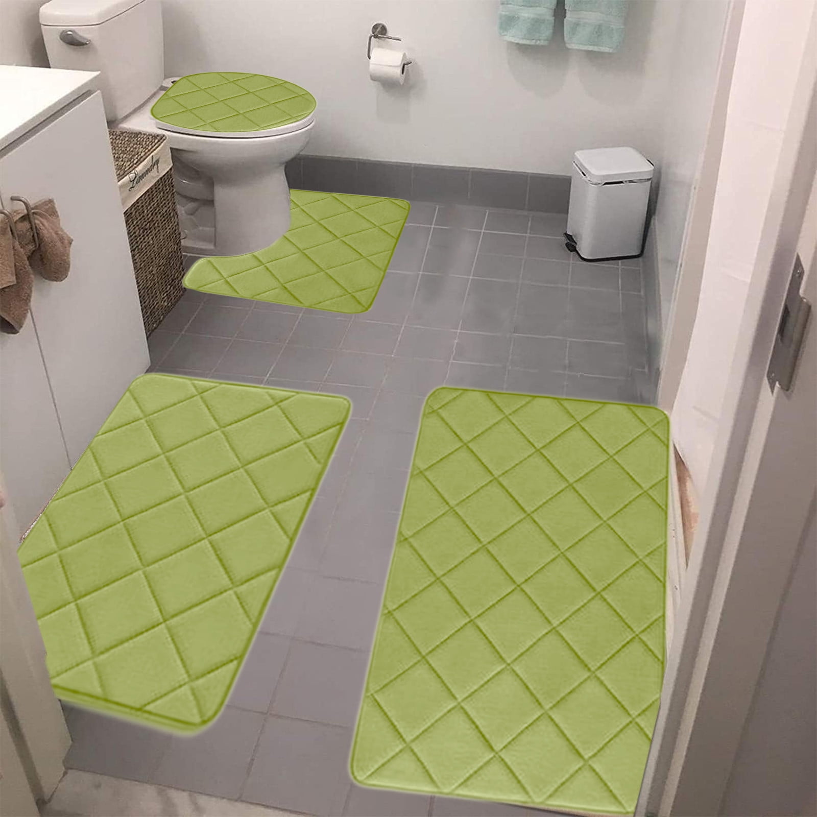 4pc Foam Bath Mat Set Non Slip Absorbent for Bathroom Floor, Machine ...