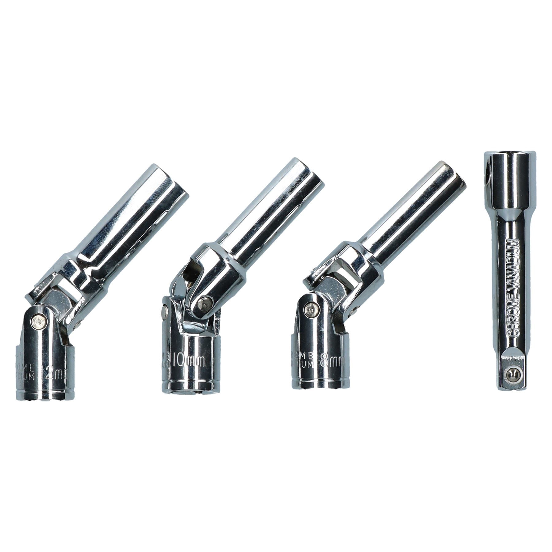 4pc Glow Plug Socket Set on Universal Joints 8mm 10mm and 12mm 3/8 ...