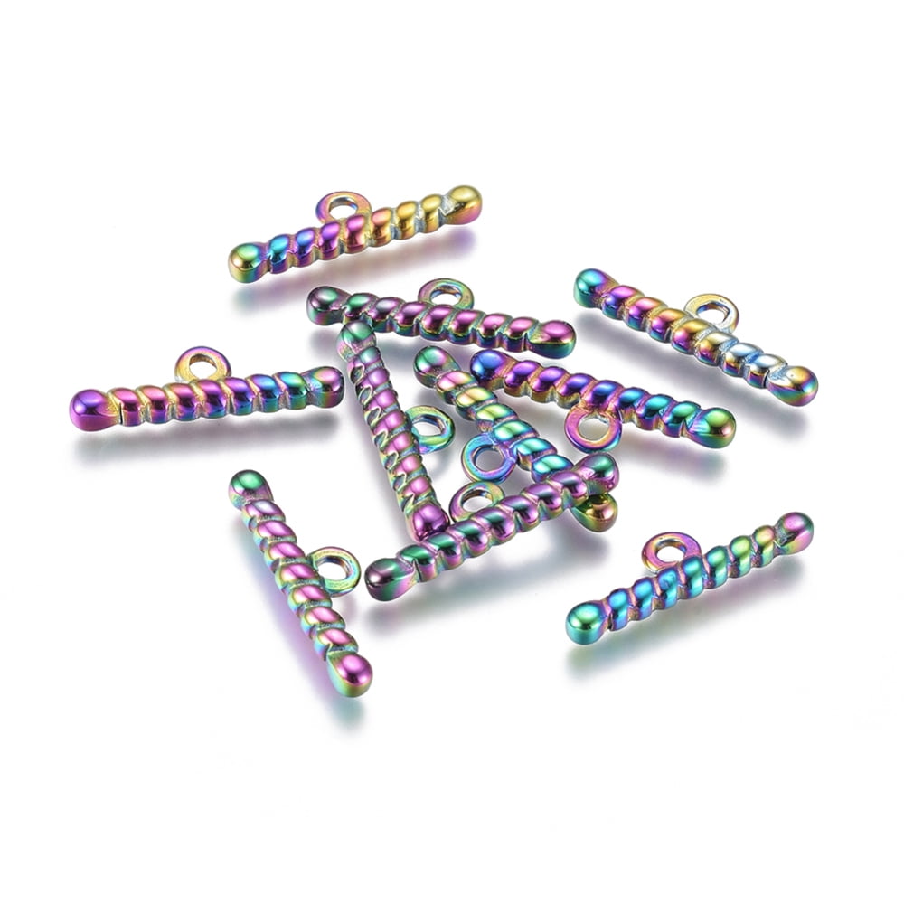 4pc Ion Plating(IP) 304 Stainless Steel Toggle Clasps Parts Bar Rainbow ...