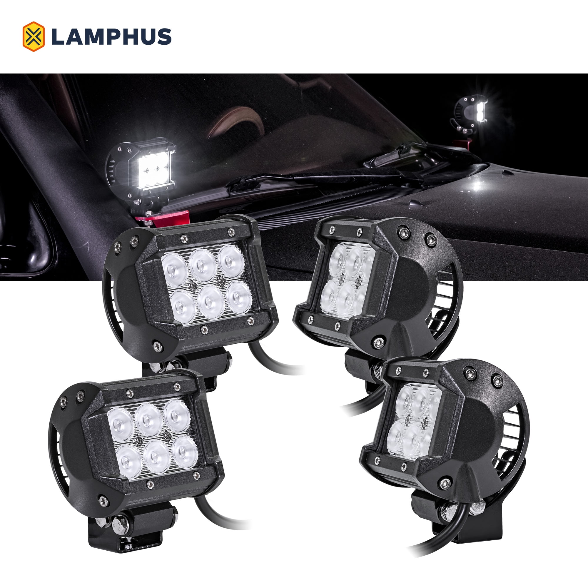 4pc LAMPHUS CRUIZER 4" 18W LED Flood Light [60 Degree Spread ...