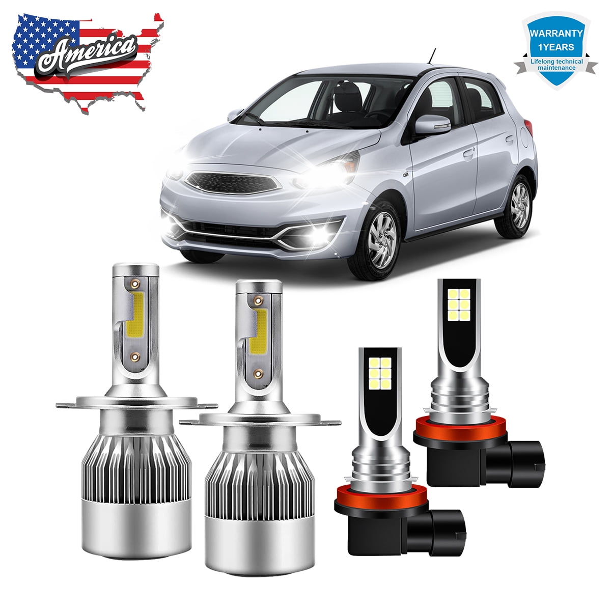 4pc LED Headlight Kit White High/Low Beam + Fog Light Bulbs For ...