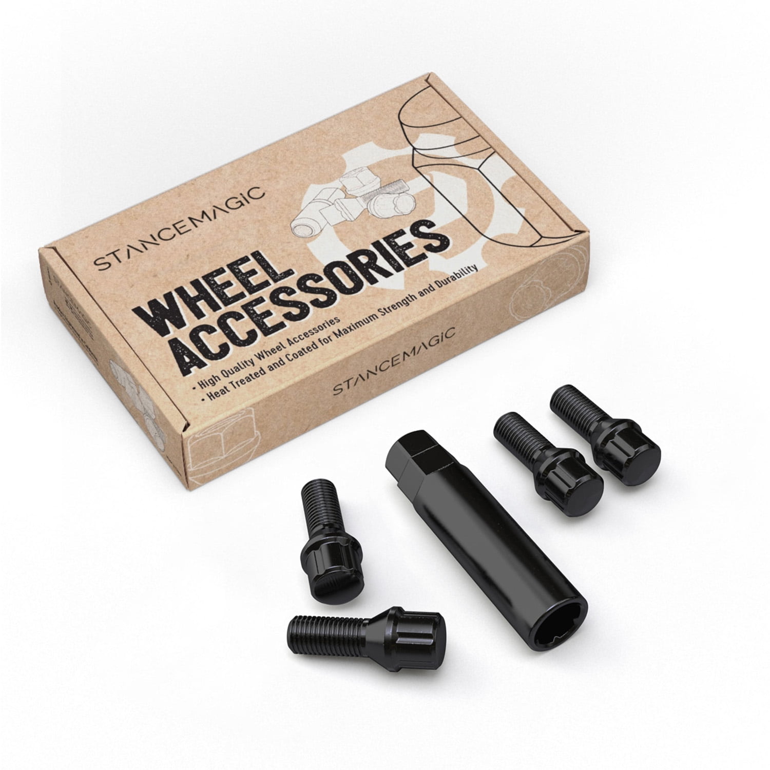 4pc Locking Spline Black 12x1.5 Lug Bolts with Socket Key (26mm OEM ...