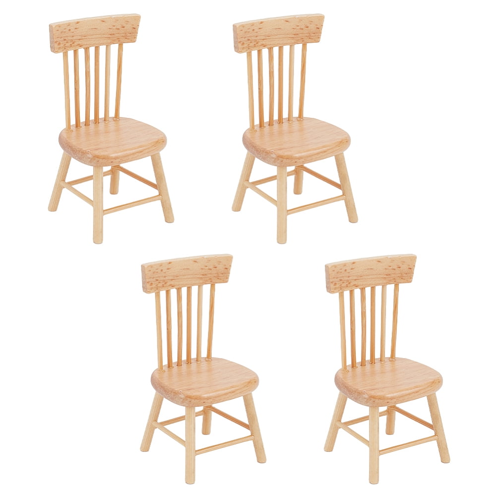 4pc Mini Wood Chairs Dollhouse Furniture Accessories for Miniature ...