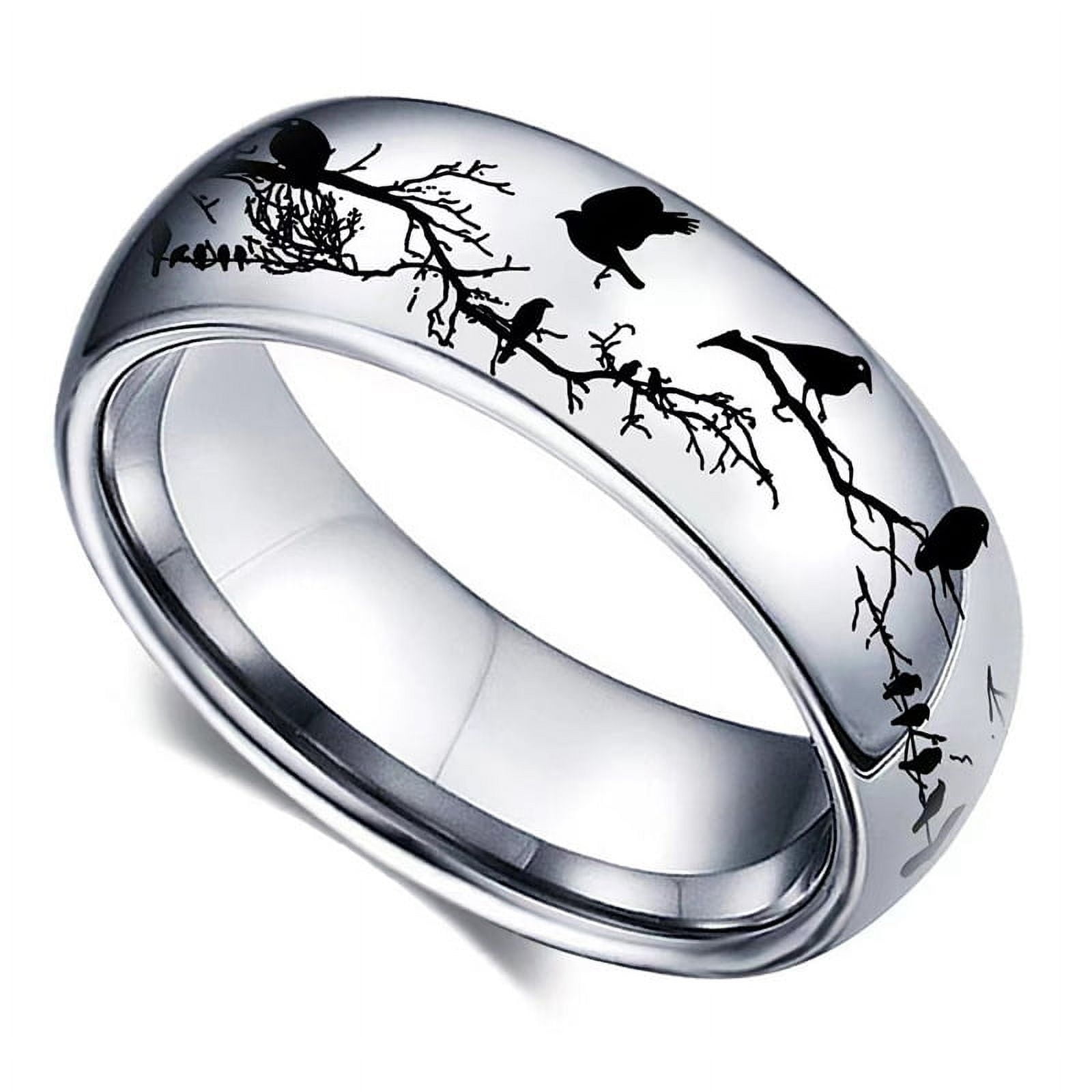 4pc Non-Tarnish Bird Branch Stainless Steel Finger Rings Wide Band ...