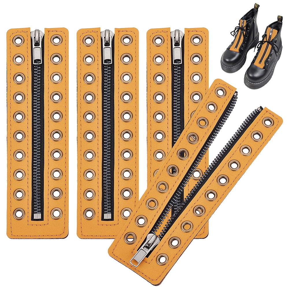 4pc PU Leather Lace-in Boot Zipper Inserts Tieless Shoe Laces with Iron ...