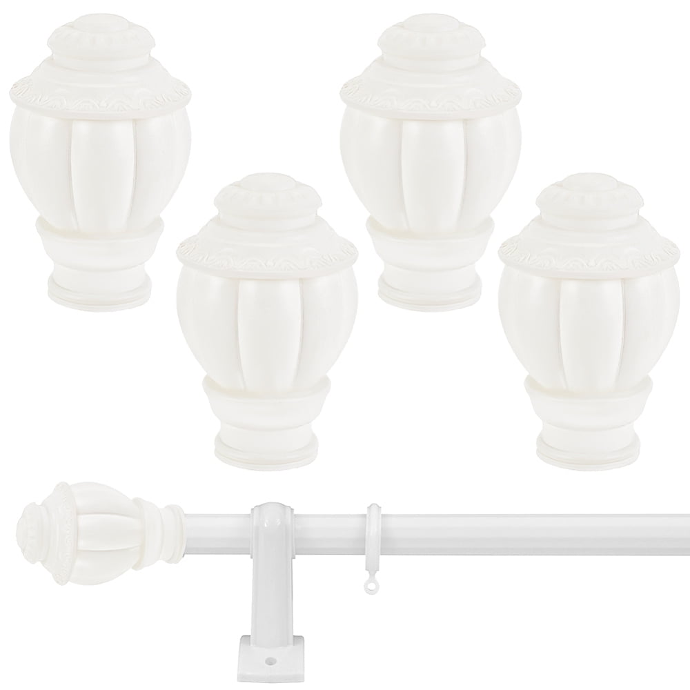 4pc Plastic Round Curtain Rod Finials Screws Curtain Rods Crown White ...