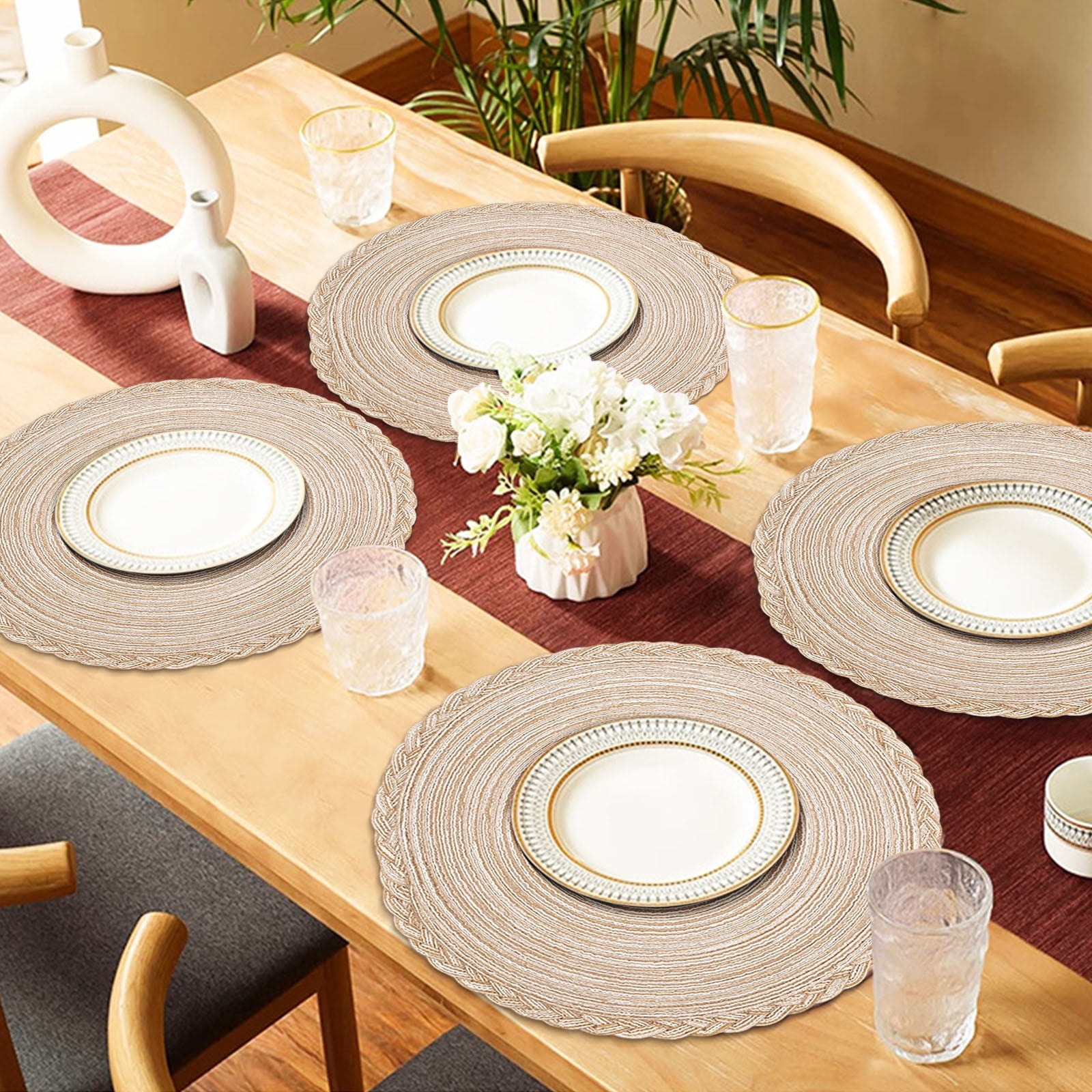 4pc Ramie Yarn 7in Round Table Mat, Heat Resistant Trivet for Hot ...