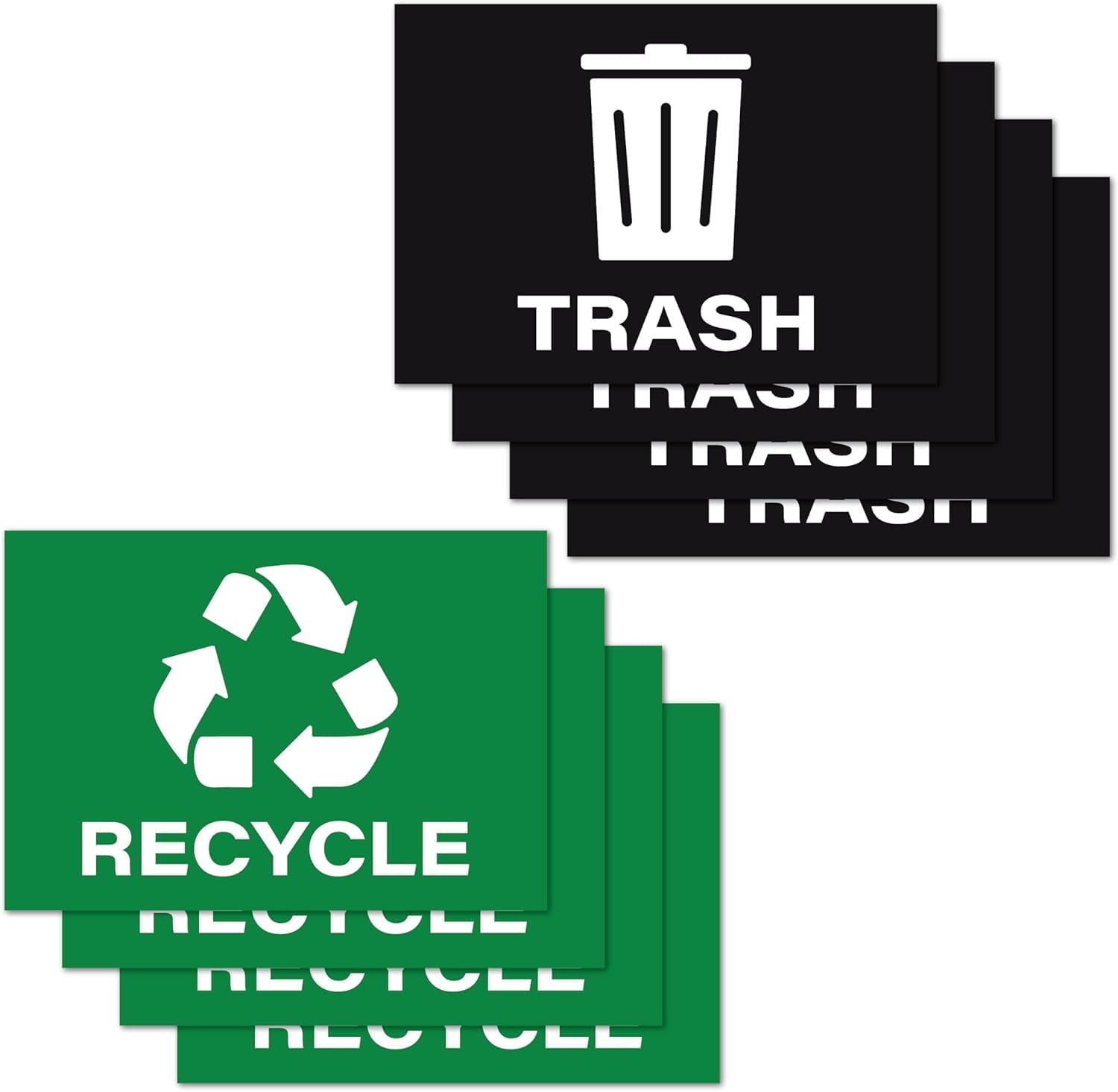 4pc Recycle Stickers + 4pc Trash Stickers | Weatherproof Vinyl Sticker ...