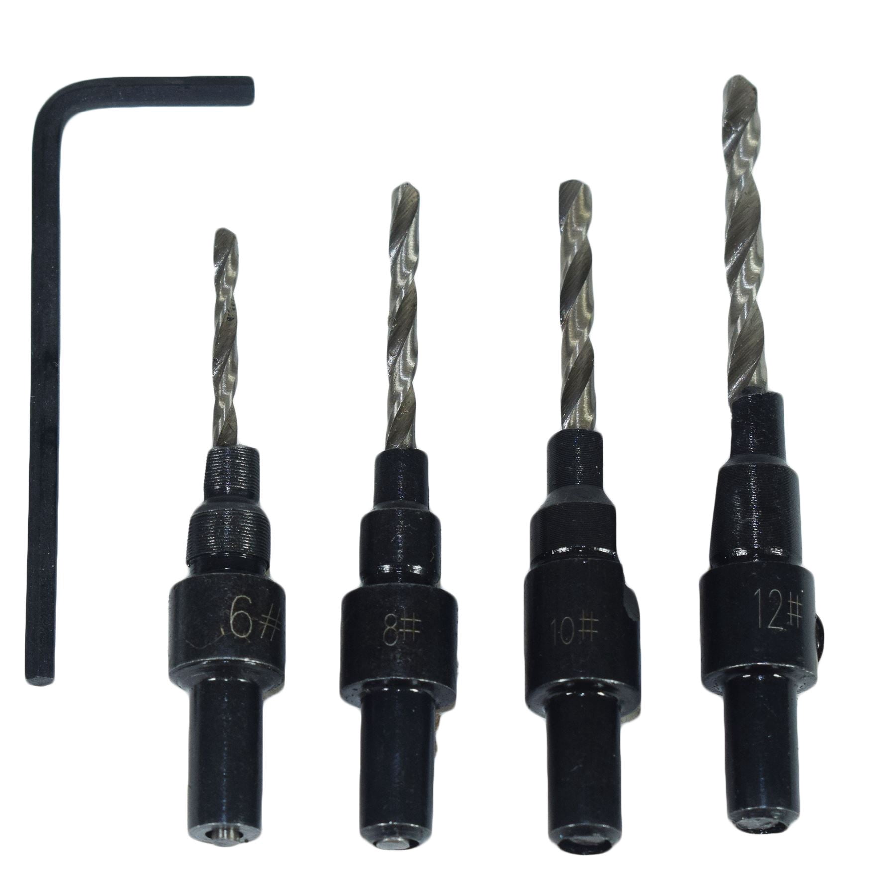 4pc Screw Counter Sink 6 - 12 Gauge Drill Pilot Tapered Wood Bore ...