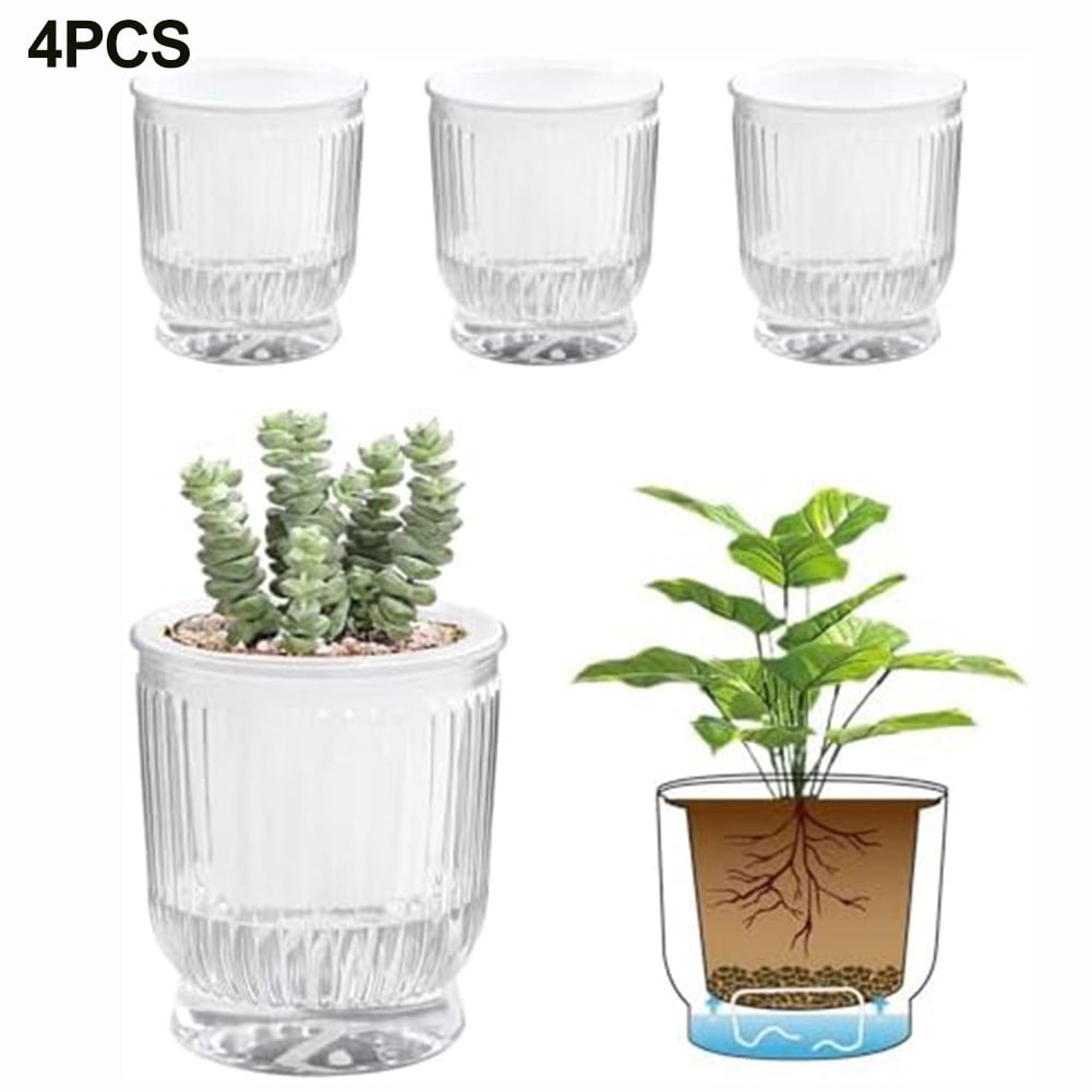 4pc Self Watering Plant Pots With Deep Reservoir Plastic 12*14.5cm For ...