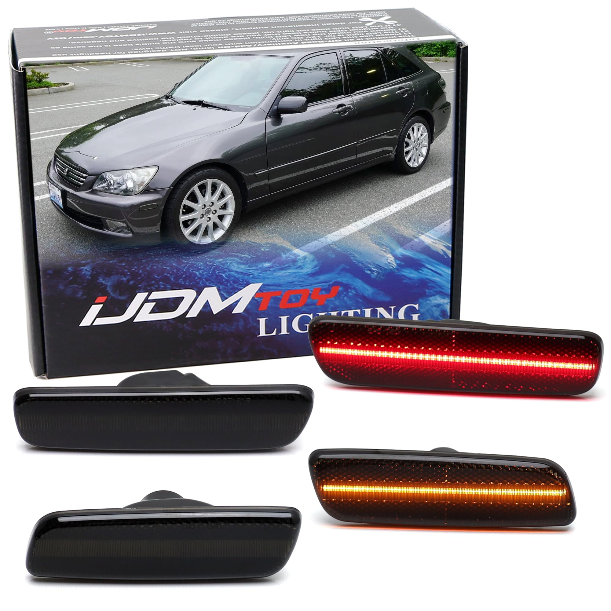 4pc Set Black-Out Smoked Lens Amber/Red Full LED Strip Front/Rear Side ...