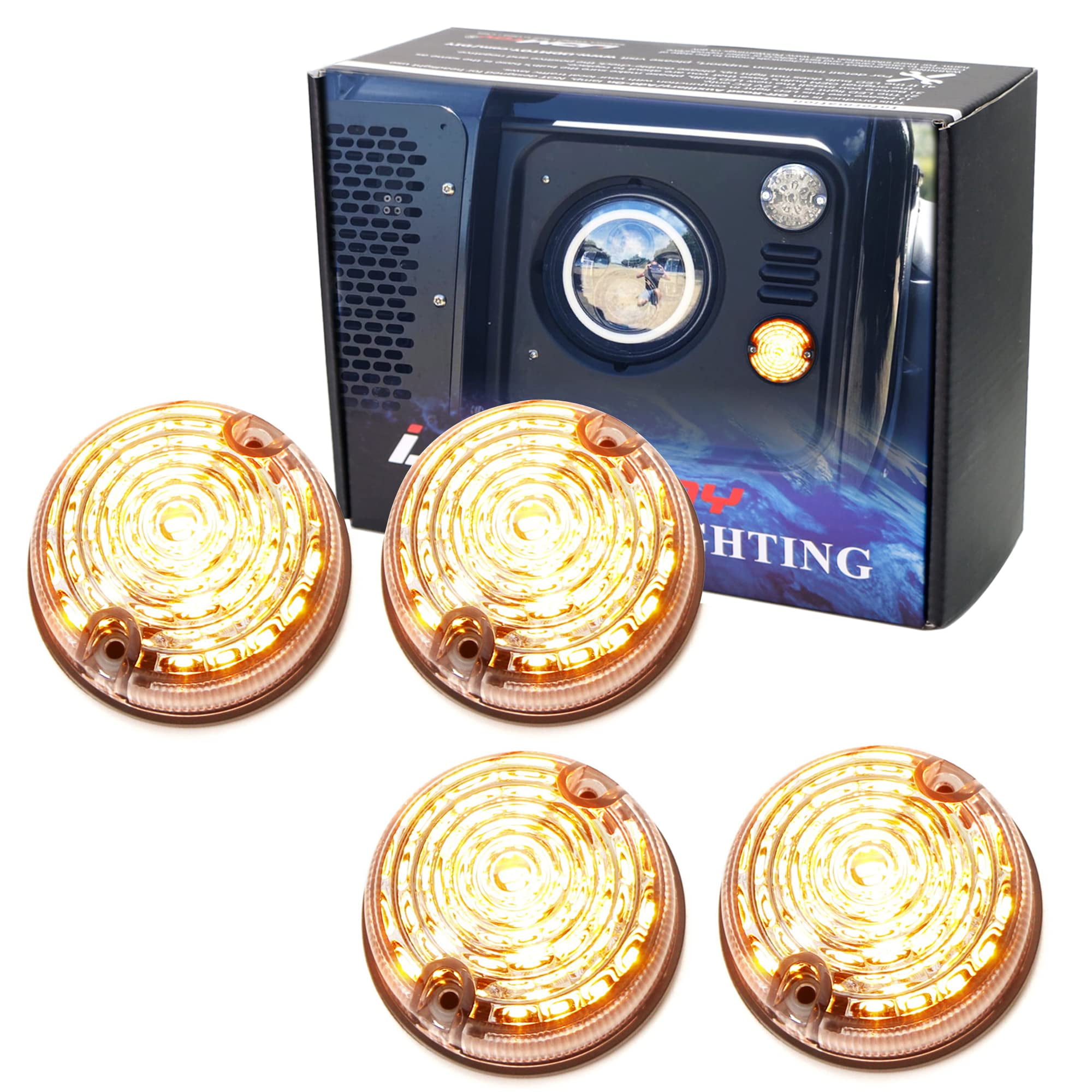4pc Set Clear Lens Amber LED Front & Rear Turn Signal Light Upgrade Kit ...