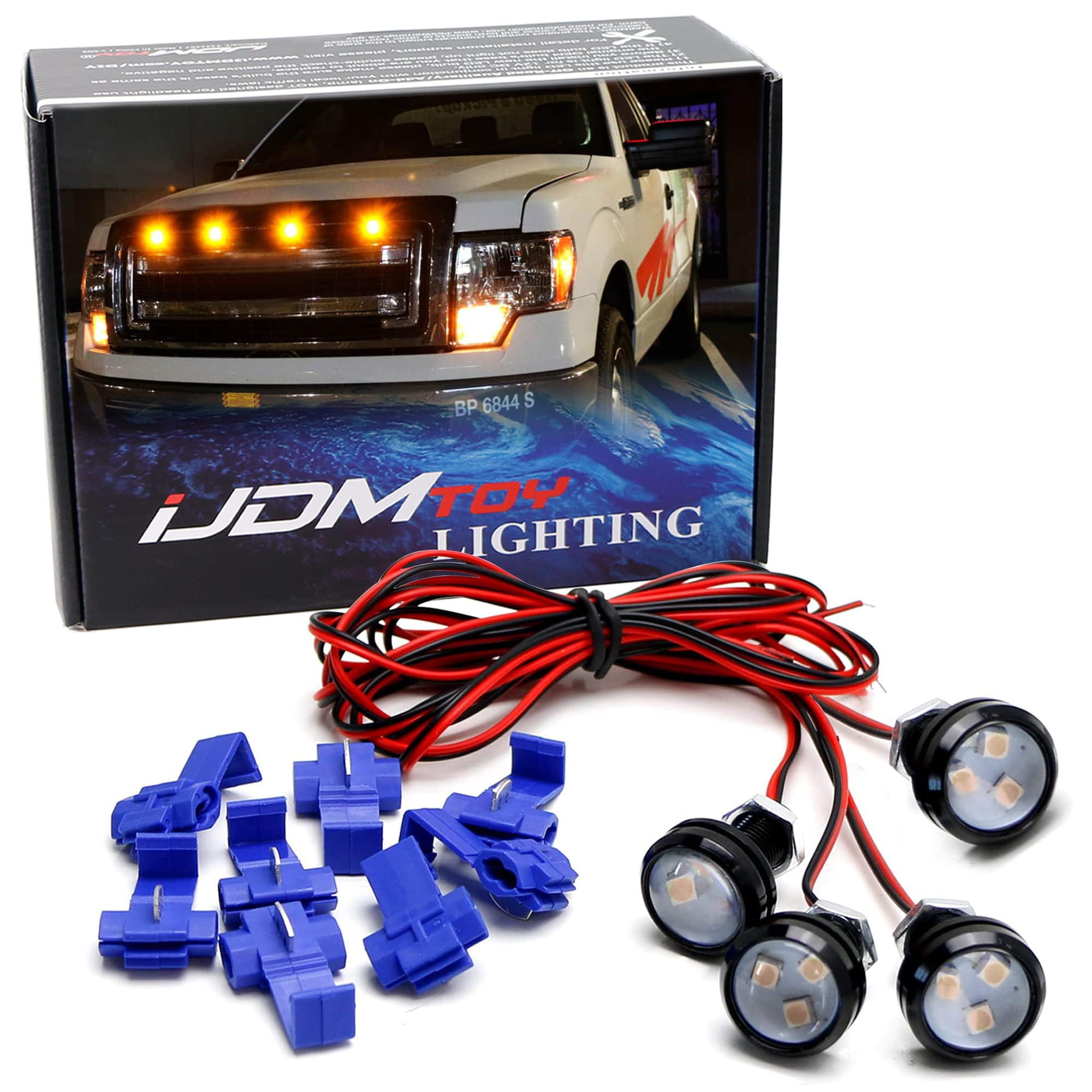 4pc Set Custom Retrofit Amber Yellow Front Grille Mesh Mount LED ...