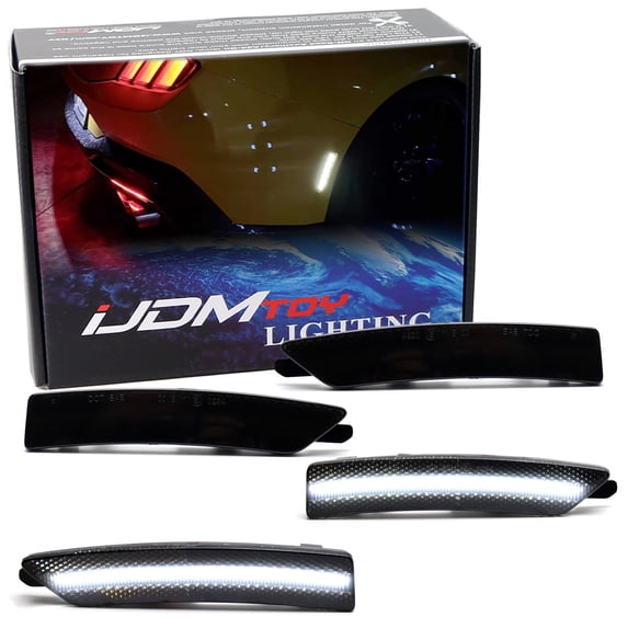 4pc Set Dark Smoked Lens All White Full Strip of LED Front & Rear Side ...