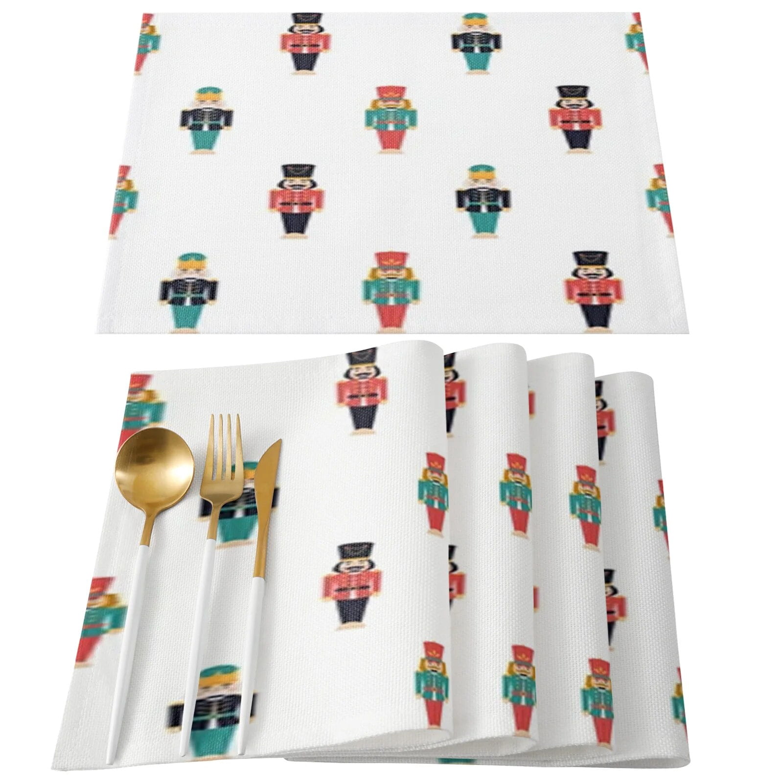 4pc Set Nutcracker With Gre Leaves And Balls Table Mat For Dining Table ...