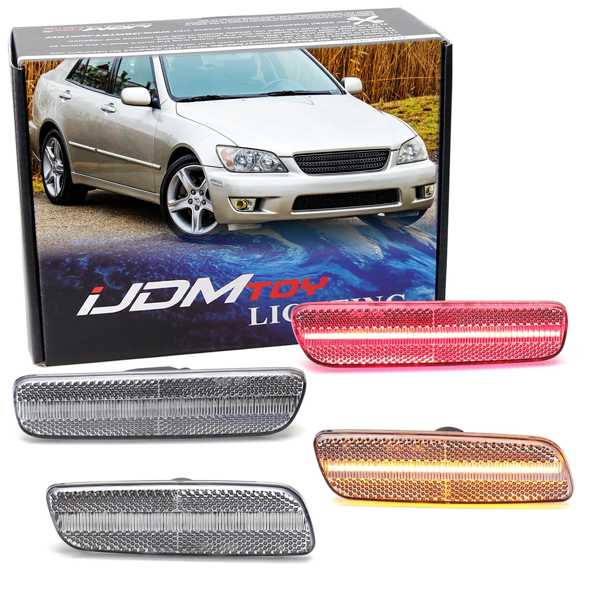 4pc Set Semi-Clear Lens Amber/Red Full LED Strip Front/Rear Side Marker ...