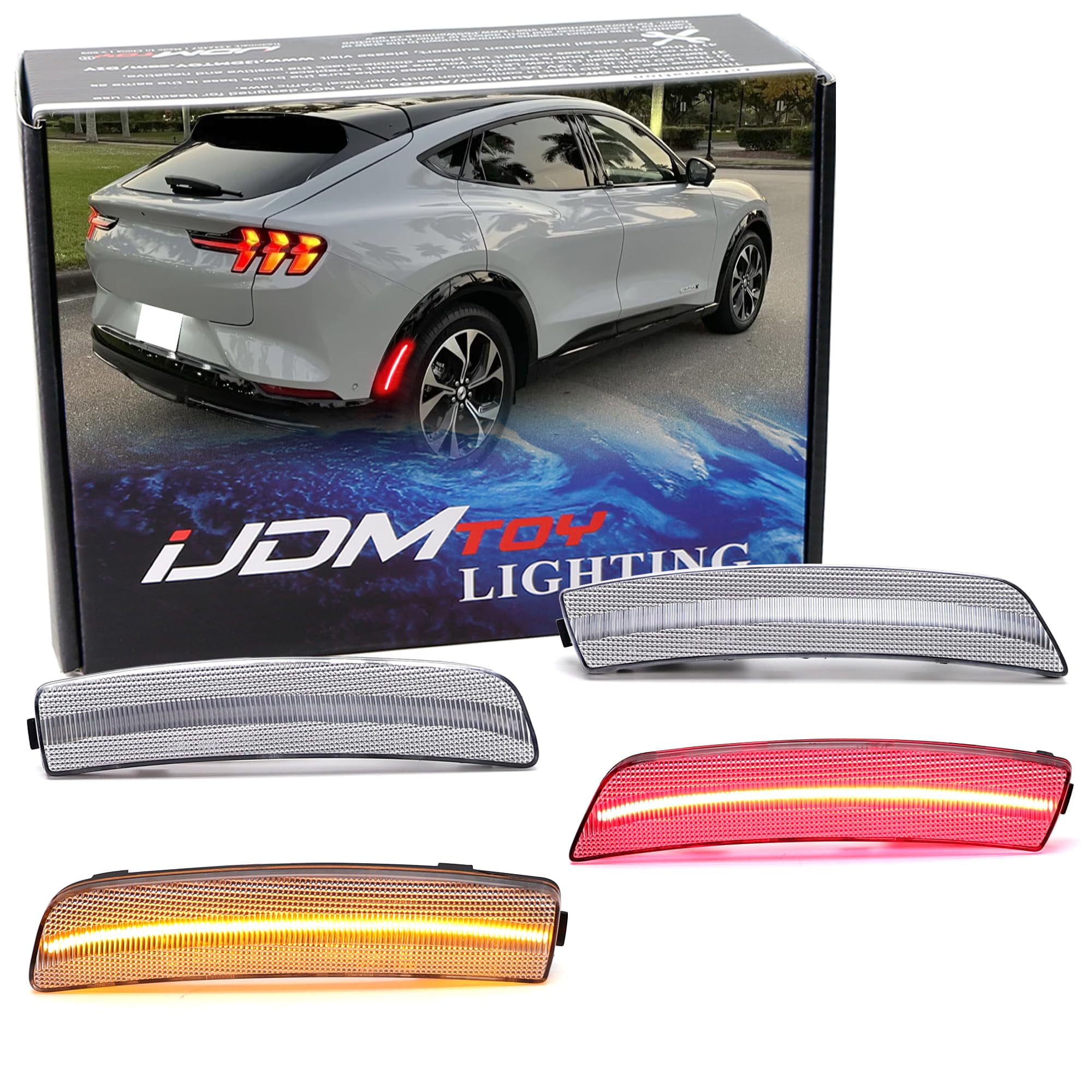 4pc Set Semi-Clear Lens Amber/Red Full LED Strip Front/Rear Side Marker ...