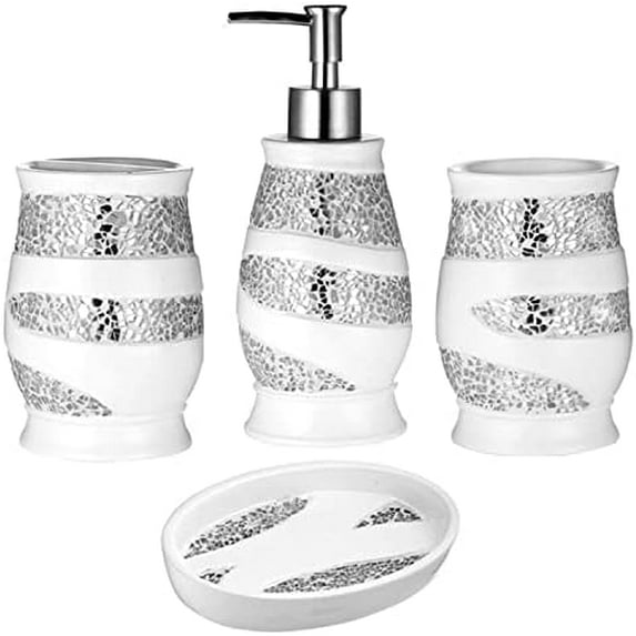 4pc Sinatra Stylish Bathroom Accessories Set White Soap Dispenser ...