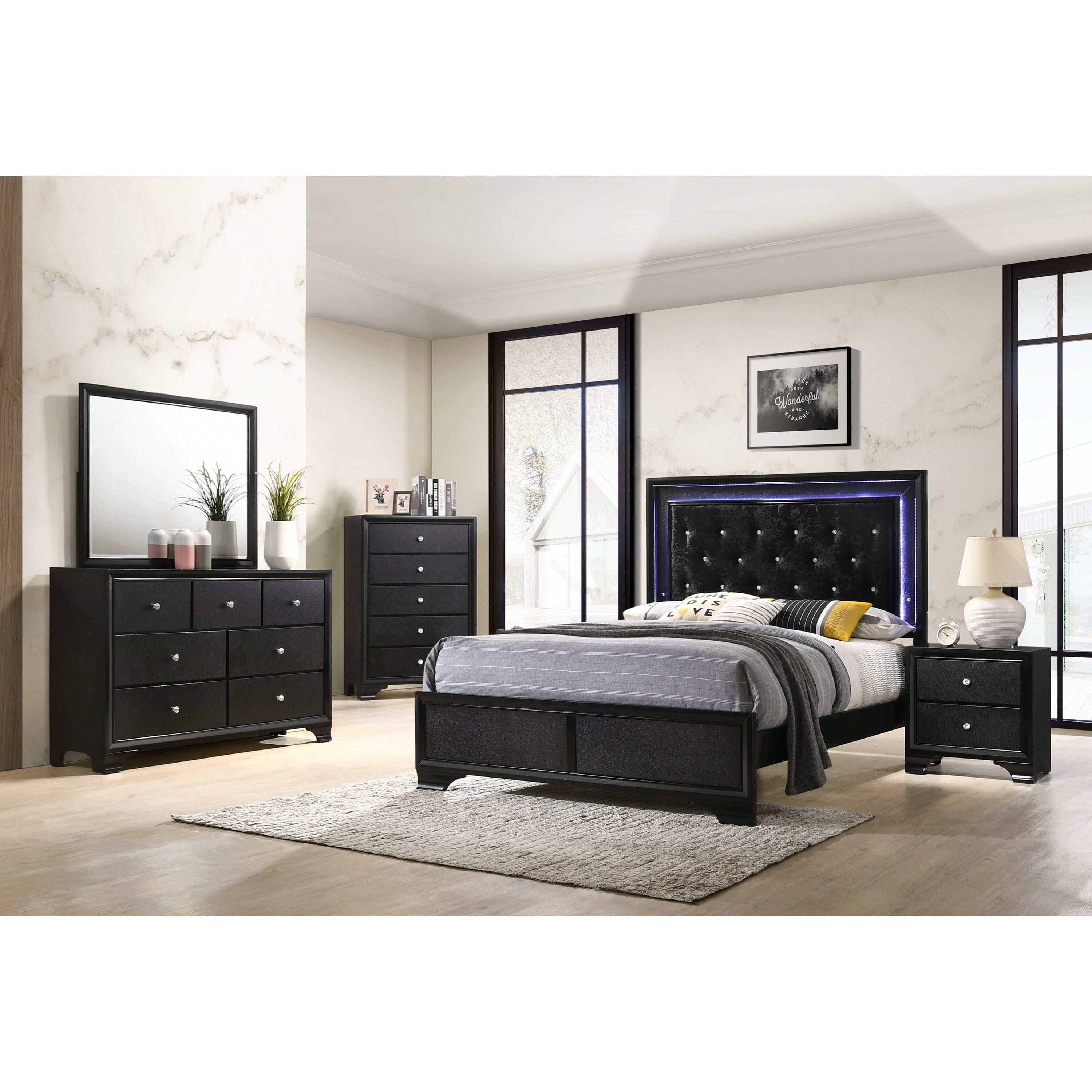 4pc Transitional King Bedroom Set Home Upholstered Button Tufted ...