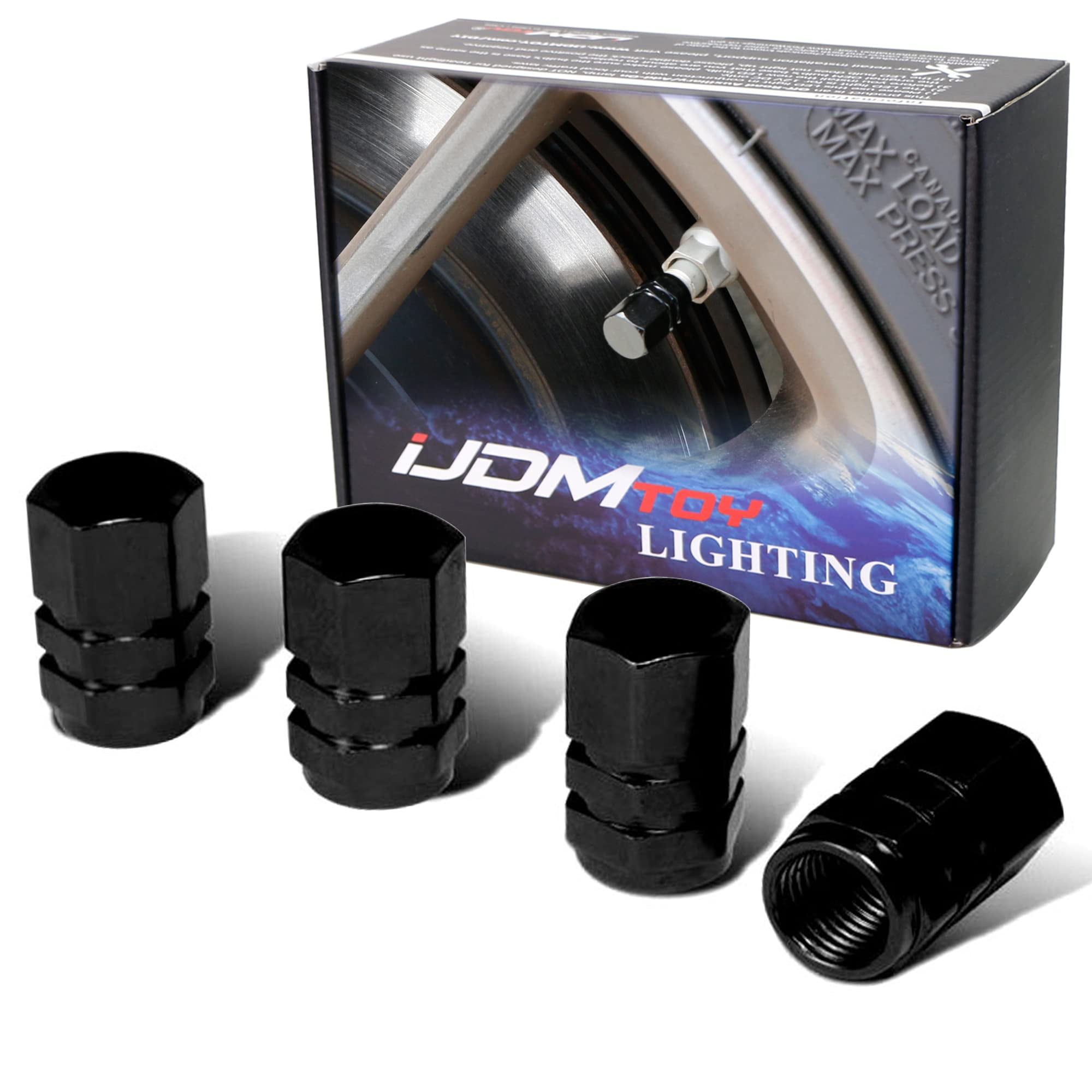 4pc Tuner Racing Style Black Aluminum Tire Valve Caps (Hexagon Shape ...