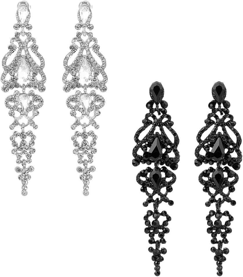 4pc Wedding Bridal Earring Long Beaded Chandelier Dangle Rhinestone ...