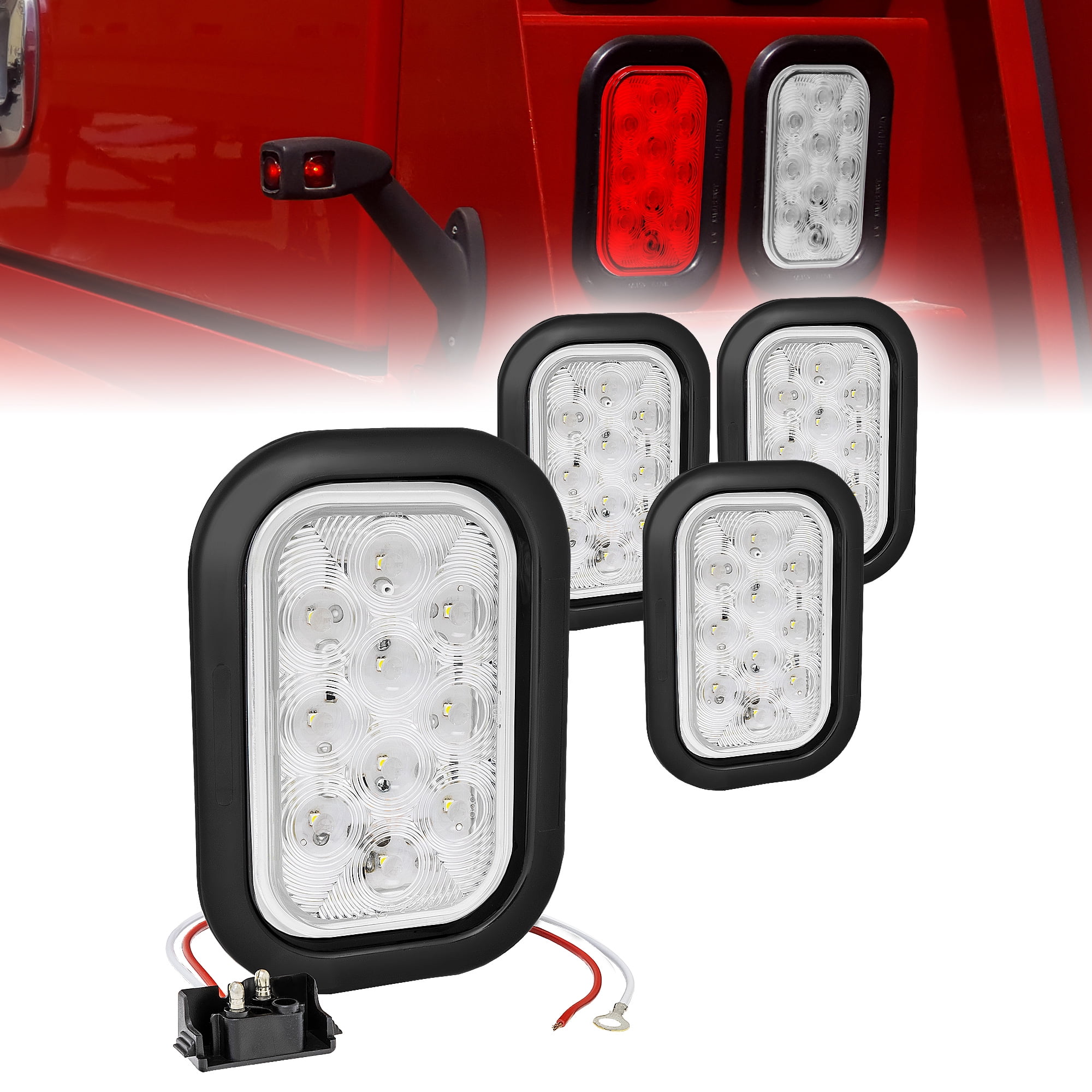 4pc White 5" x 3" Rectangular LED Trailer Tail Light Kit [DOT FMVSS 108 ...