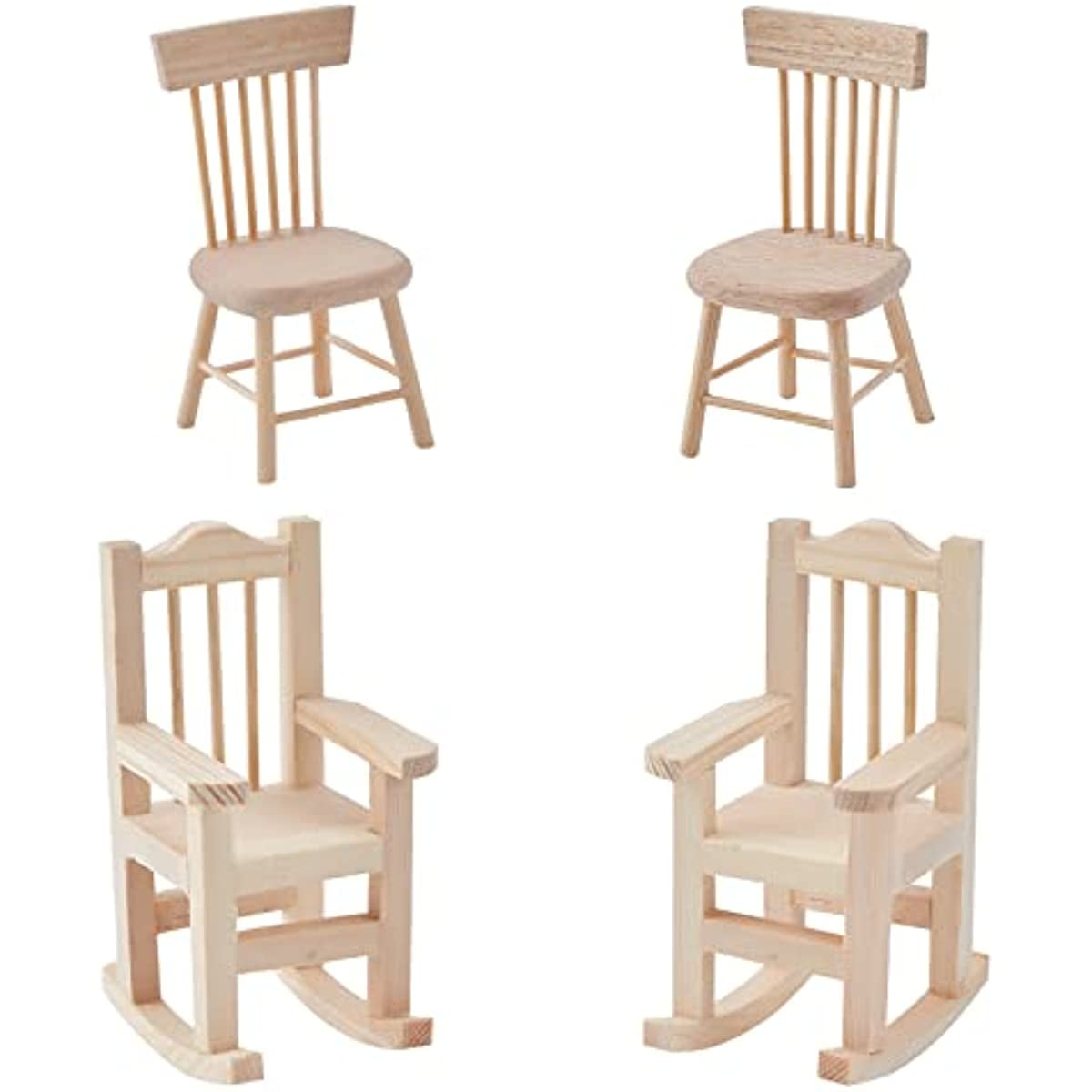 4pcs 1:12 Mini Rocking Chair Dollhouse Wooden Chairs Scale Miniature ...