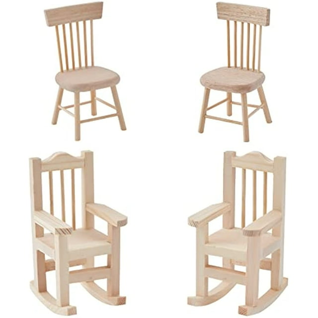 4pcs 1:12 Mini Rocking Chair Dollhouse Wooden Chairs Scale Miniature ...