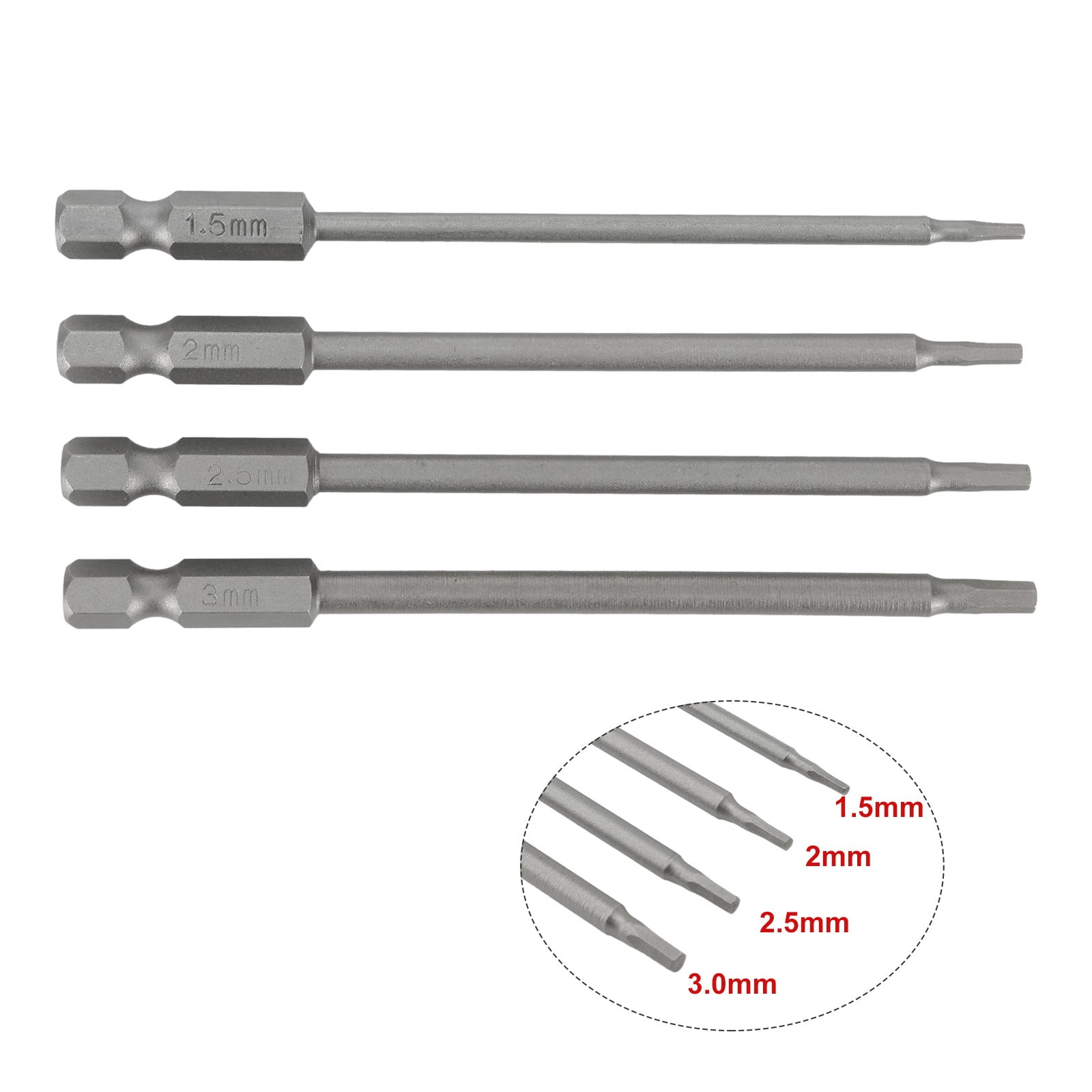 4pcs 1/4 Hex Shank Magnetic Head Screw Driver Screwdriver Bit 1.5/2.0/2.5/3.0mm Long Steel ...