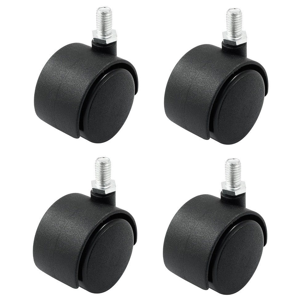 4pcs 1.5 Inch Swivel Caster Wheels Black Nylon M8 Threaded Stem Caster ...
