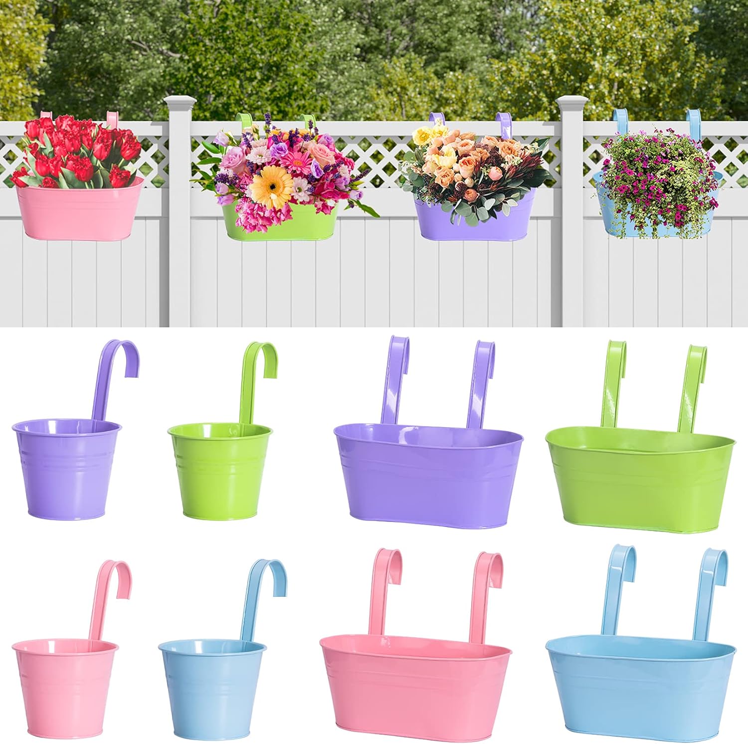 4pcs 10.6"x5.7" Metal Hanging Flower Pots and 4pcs 5.1" Balcony ...